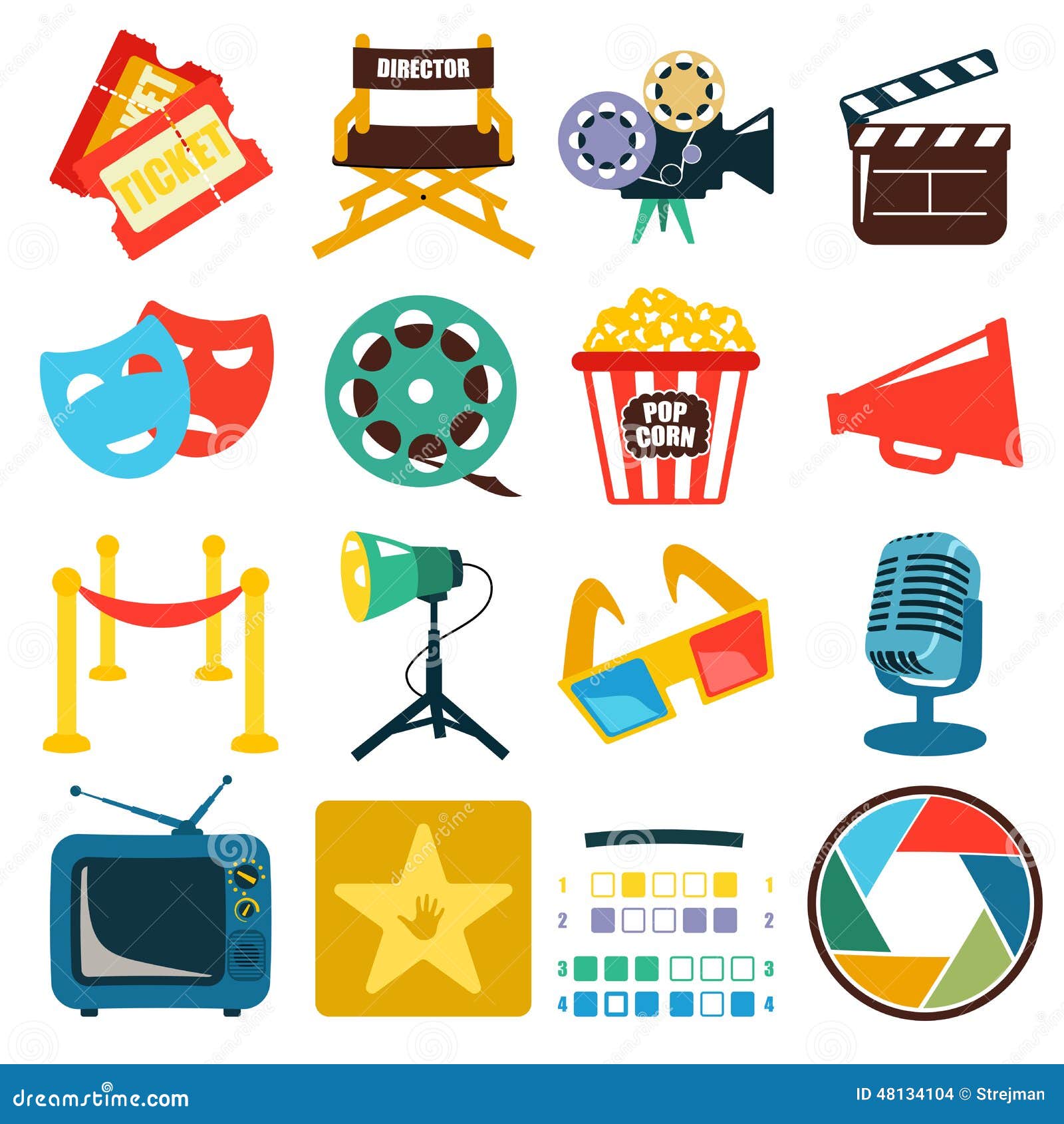 Sistema Del Icono Del Cine Del Vector Ilustración del Vector ...