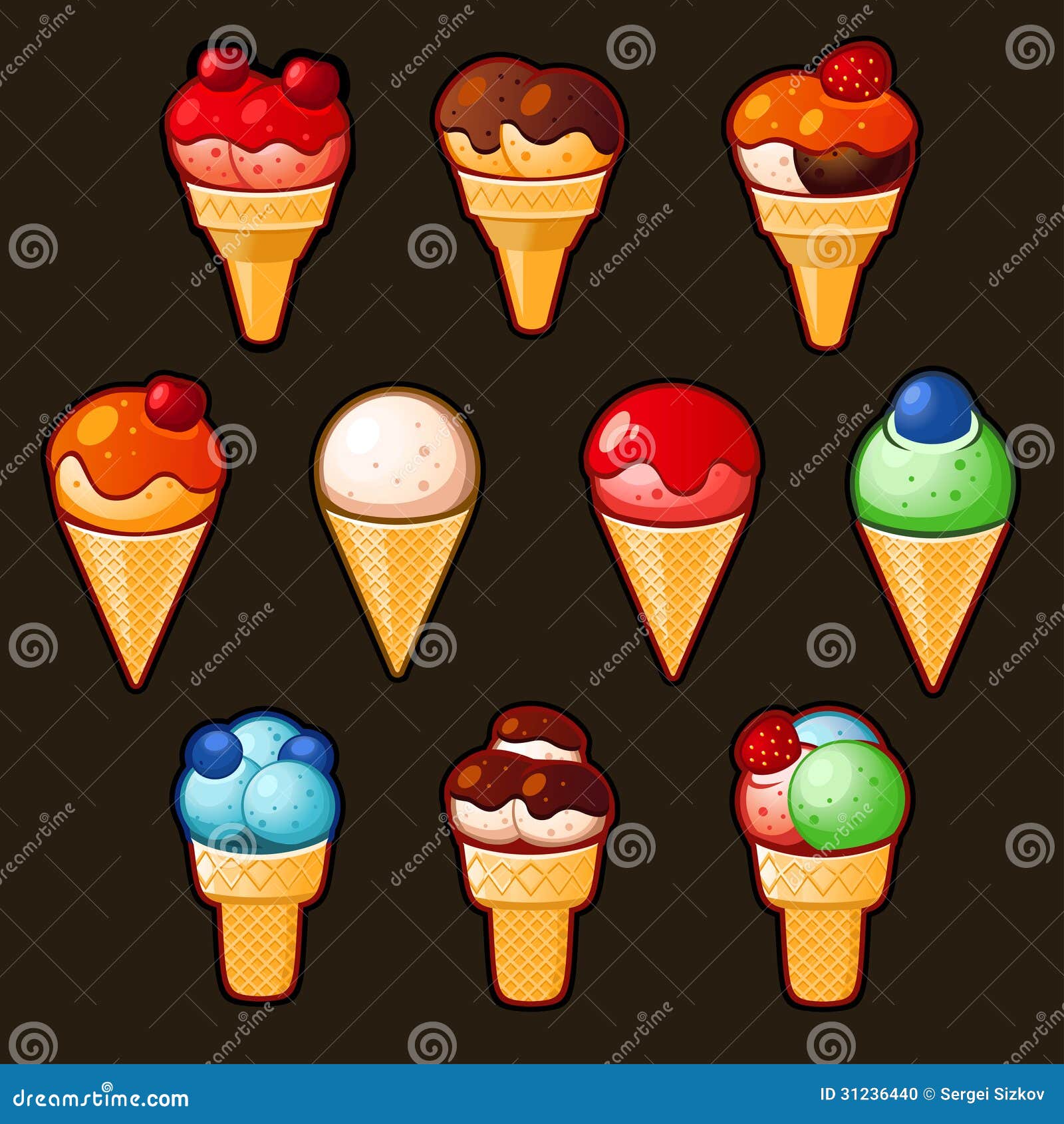 Sistema Del Icono Del Helado Ilustración del Vector - Ilustración de ...