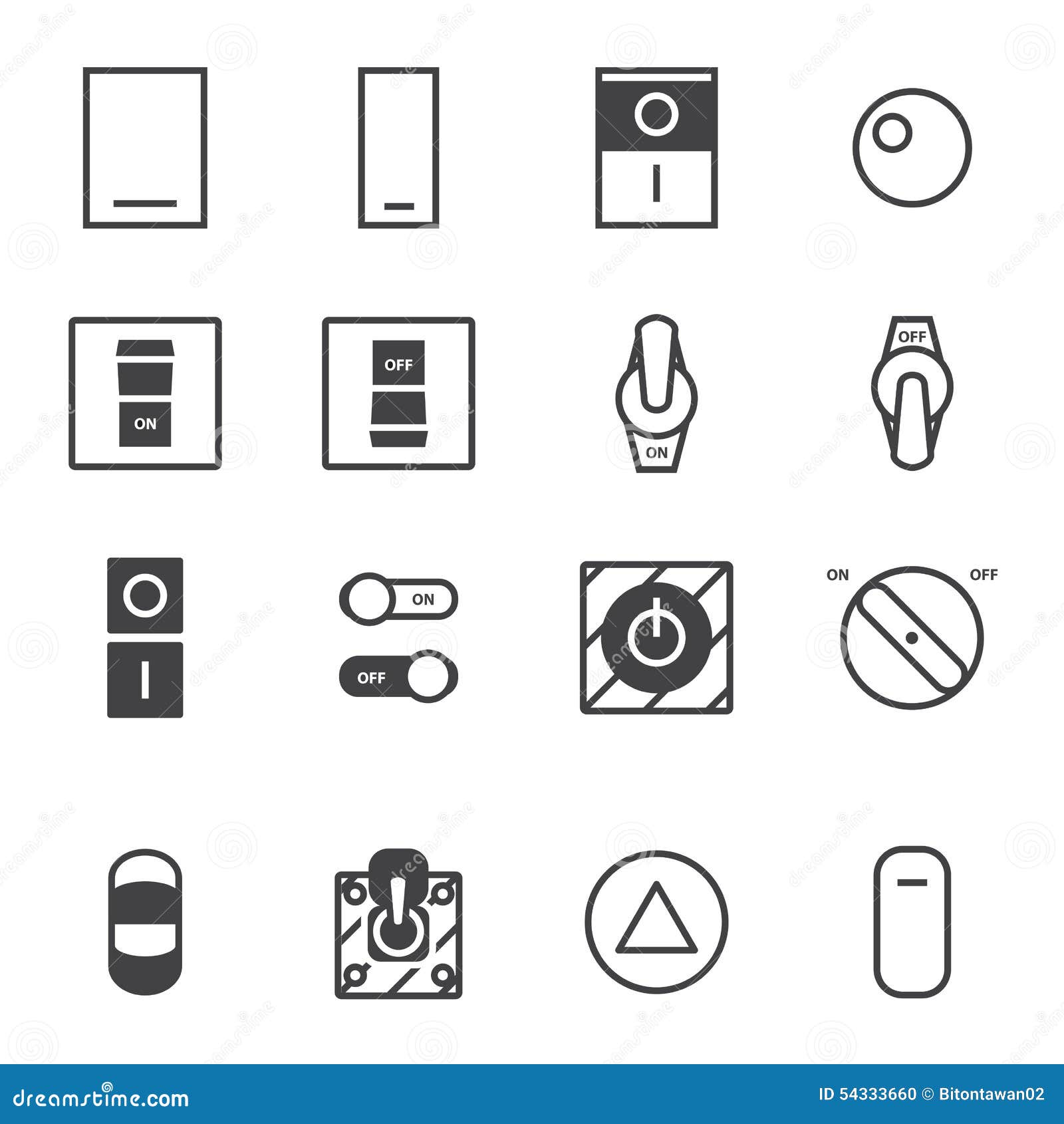 Sistema Del Icono Del Interruptor Con./desc. Ilustración del Vector ...