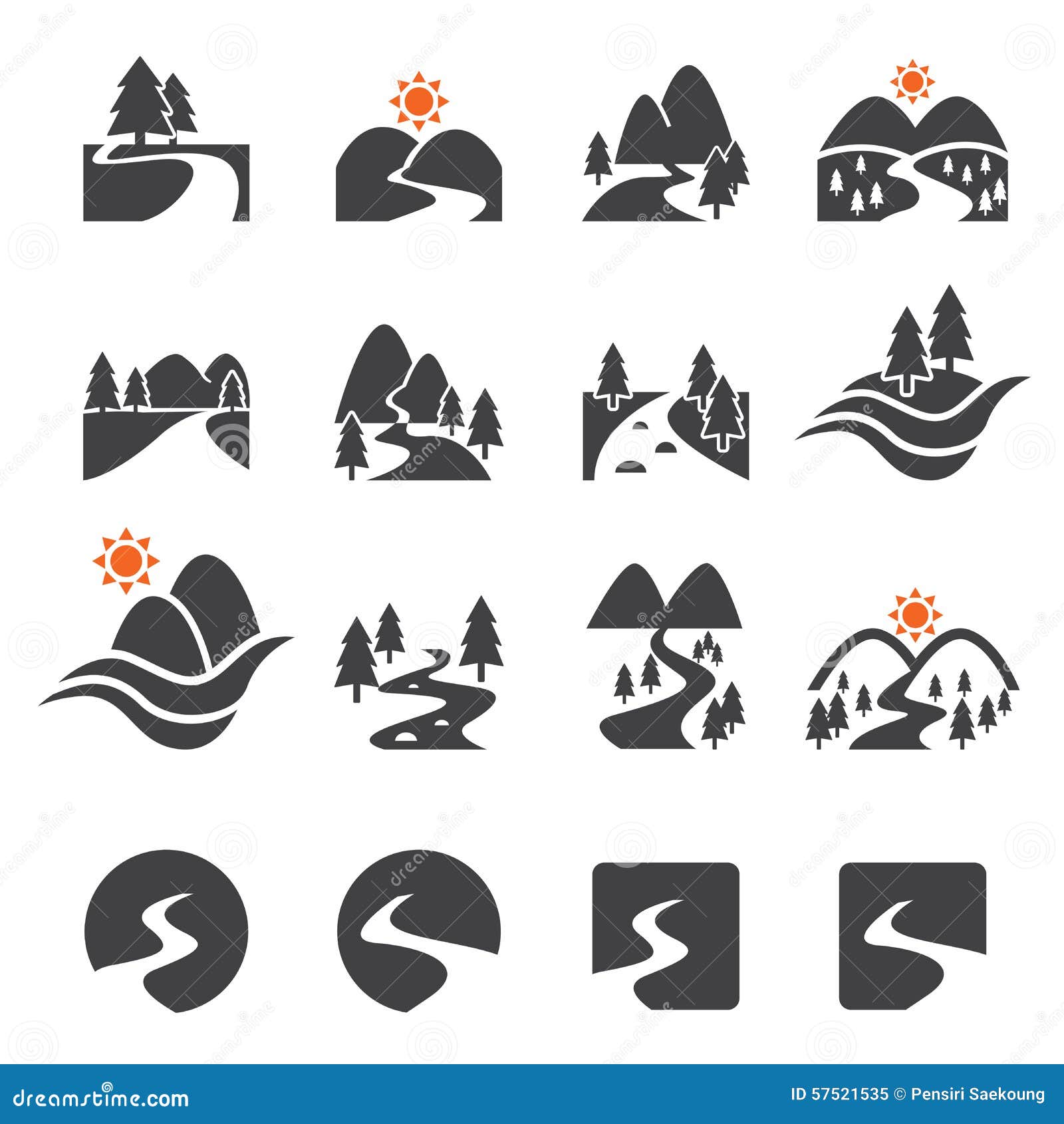 Sistema del icono del río ilustración del vector. Ilustración de masa ...