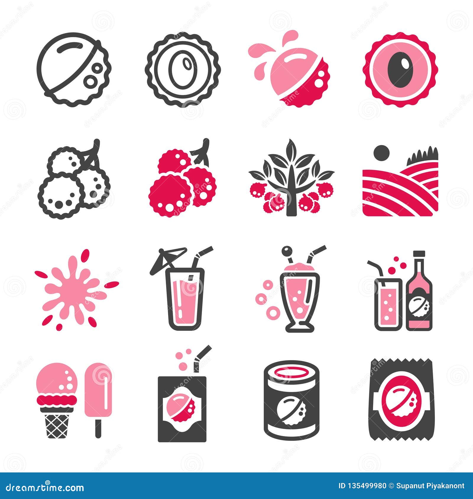 Sistema Del Icono Del Lichi Ilustración del Vector - Ilustración de ...