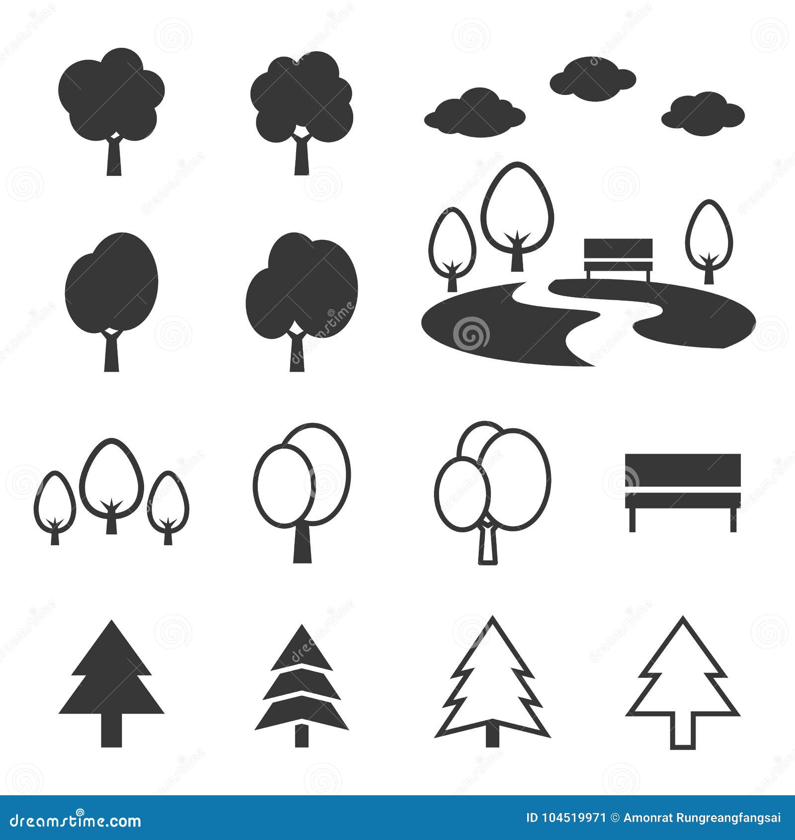 Sistema Del Icono Del Parque De La Silueta Ilustración del Vector ...