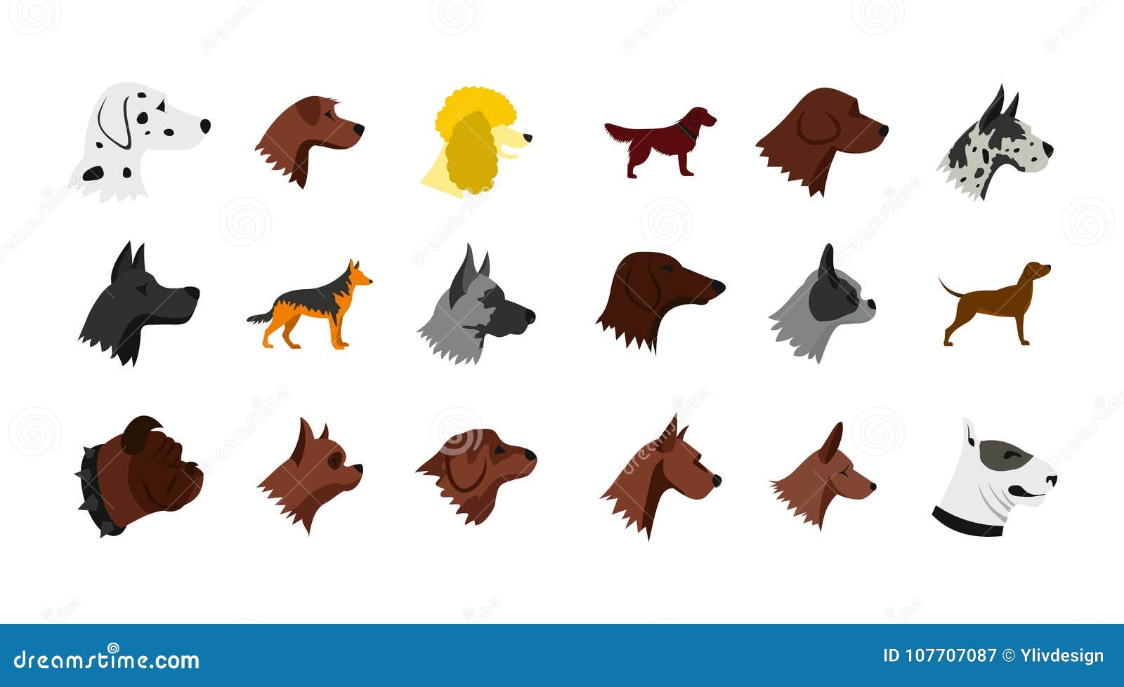 Sistema Del Icono Del Perro, Estilo Plano Ilustración del Vector ...