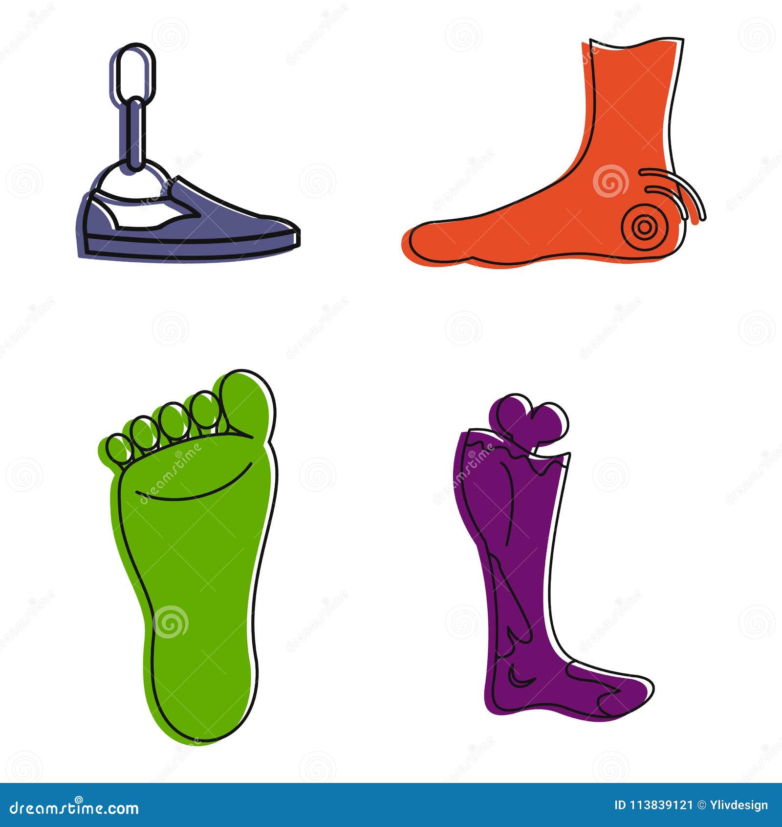 Sistema Del Icono Del Pie, Estilo Del Esquema Del Color Ilustración del ...