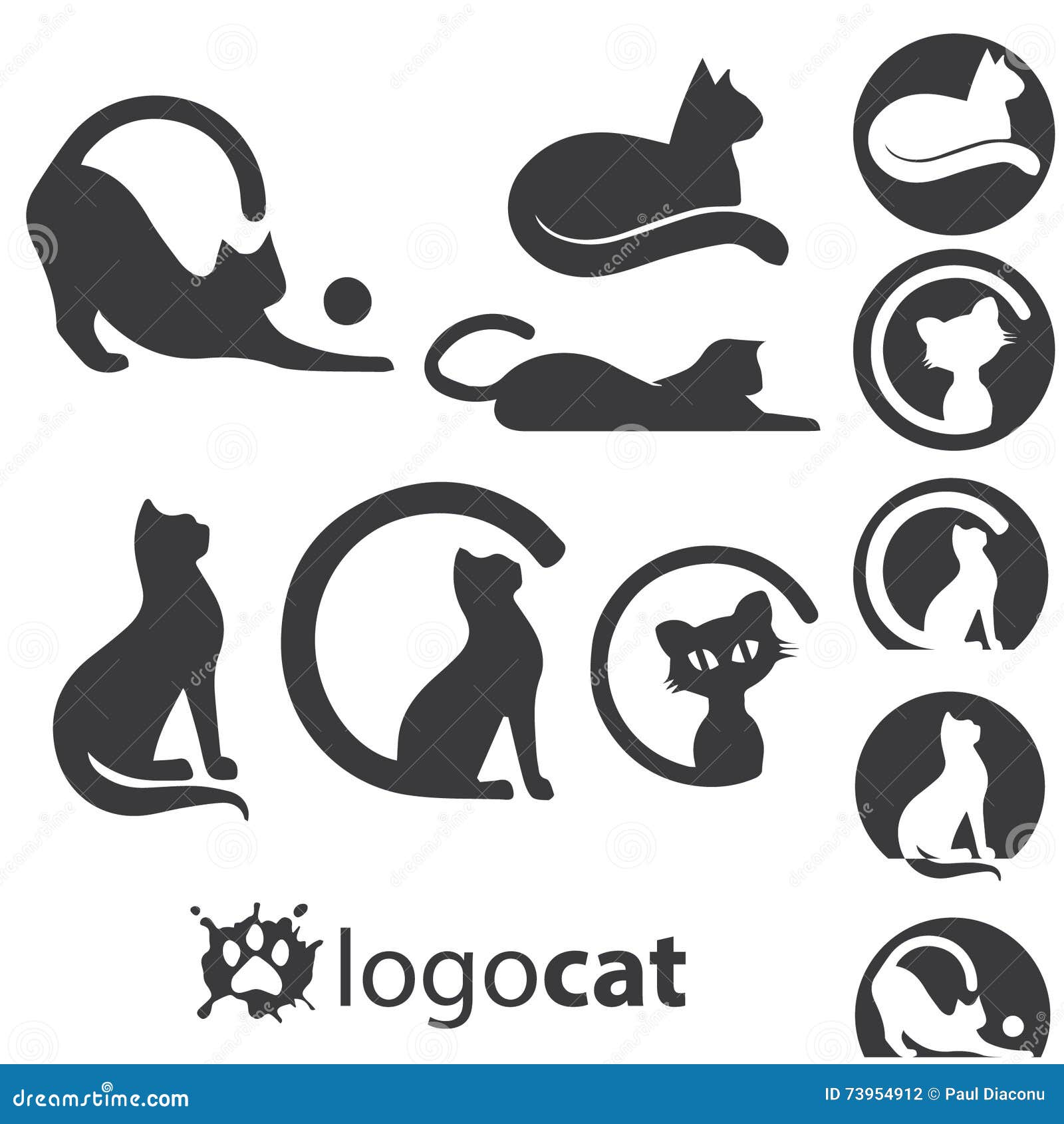 Sistema Del Logotipo Del Gato Ilustración del Vector - Ilustración de ...