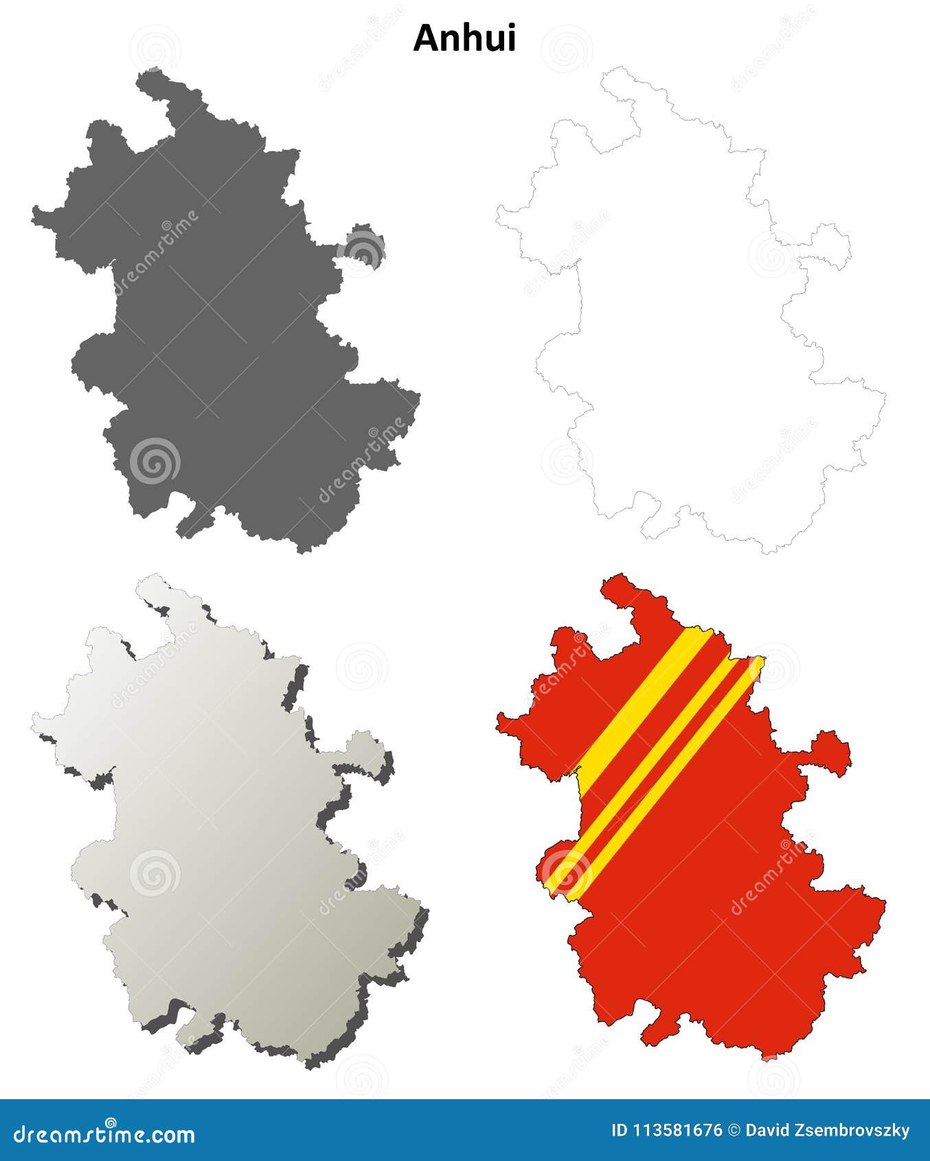 Sistema Del Mapa Del Esquema Del Espacio En Blanco De Anhui Ilustración