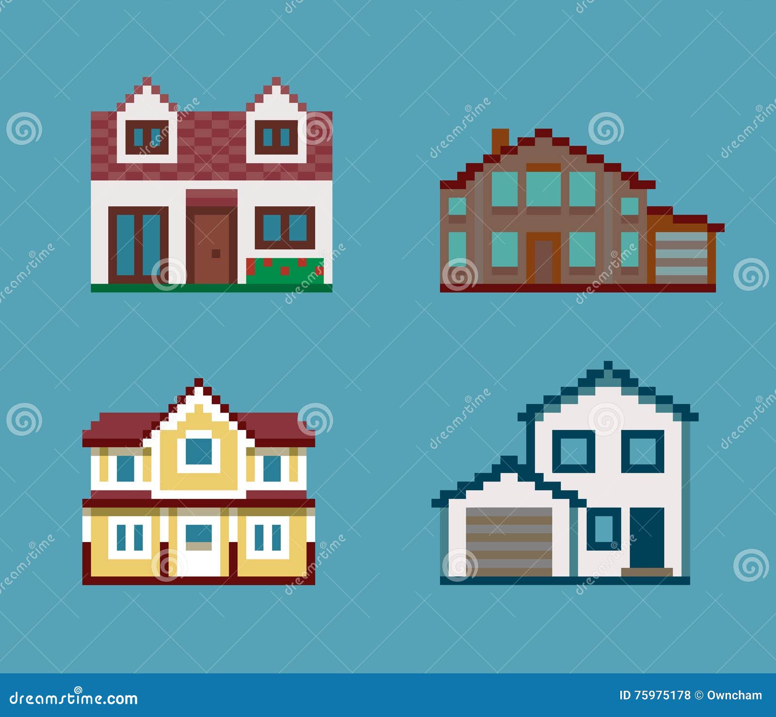 Sistema del pixel de casas ilustración del vector. Ilustración de ...