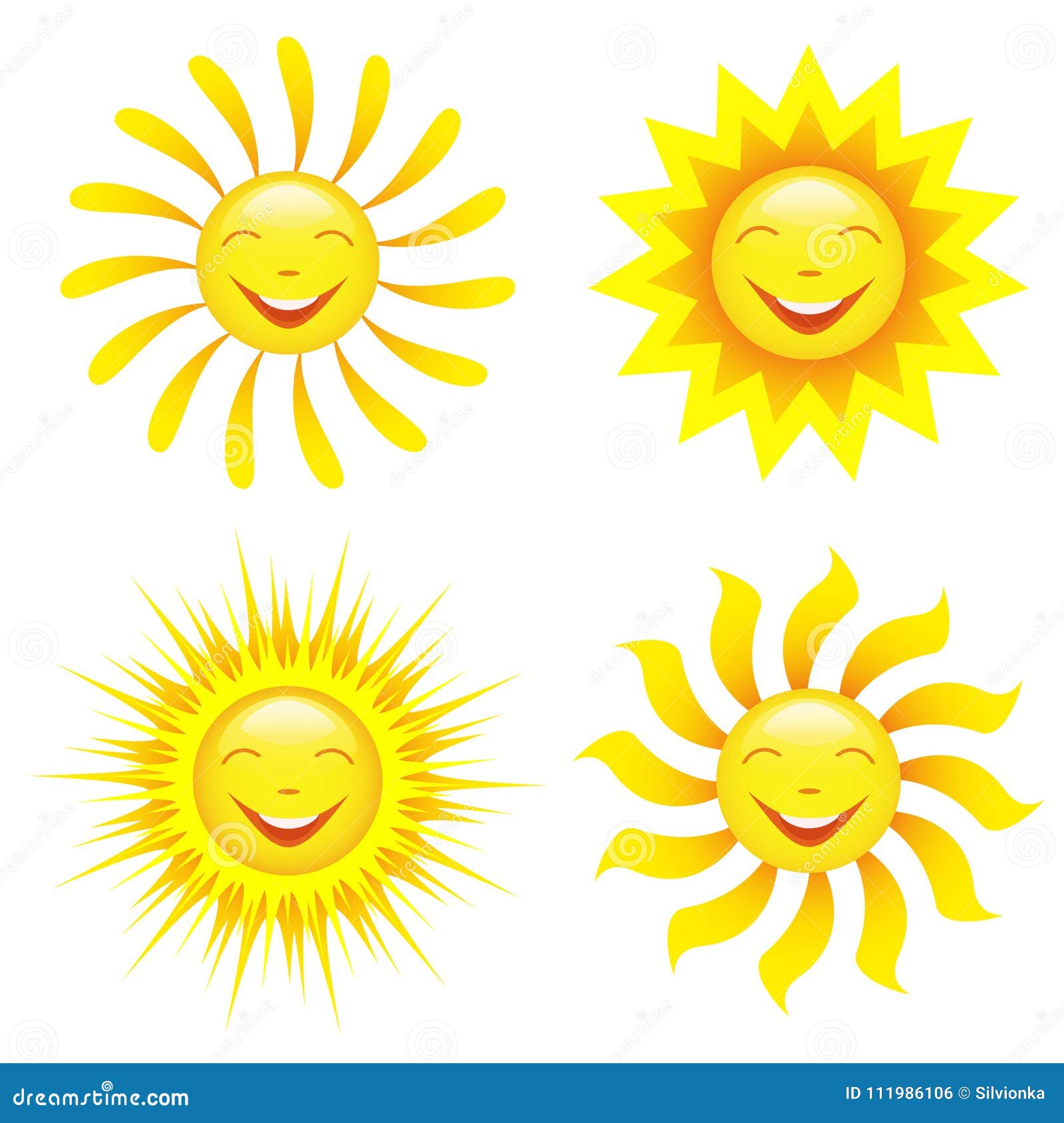 Sistema Del Sol Sonriente Estilizado Sobre Blanco Ilustración del ...