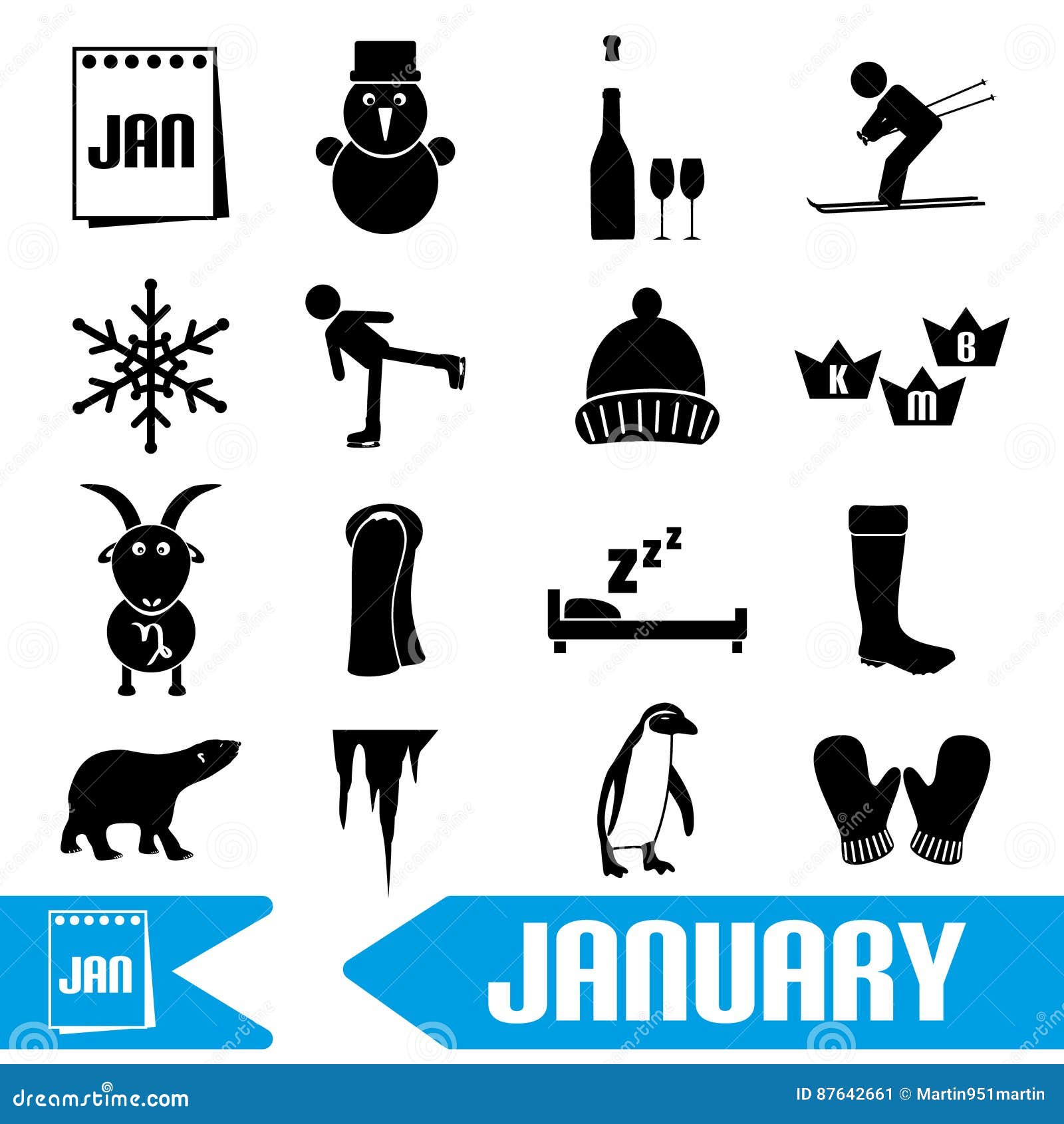 Sistema Del Tema Del Mes De Enero De Iconos Simples Ilustración del ...