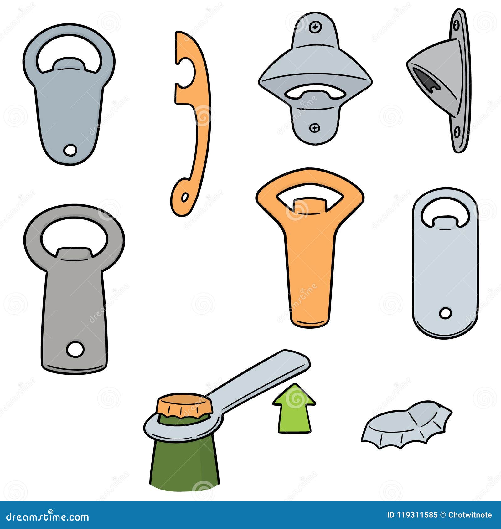 Sistema Del Vector Del Abrebotellas Ilustración del Vector ...