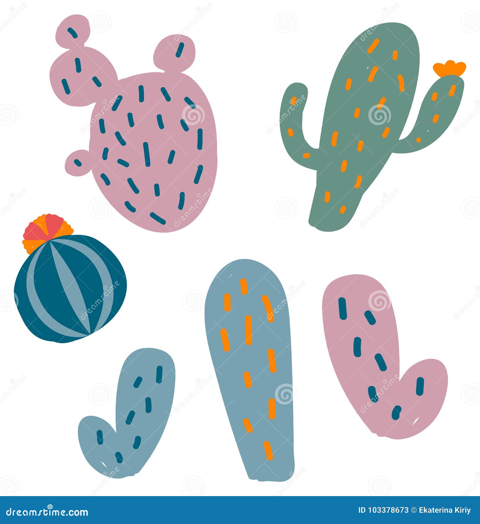 Sistema Del Vector Del Cactus Plano Ilustración del Vector ...