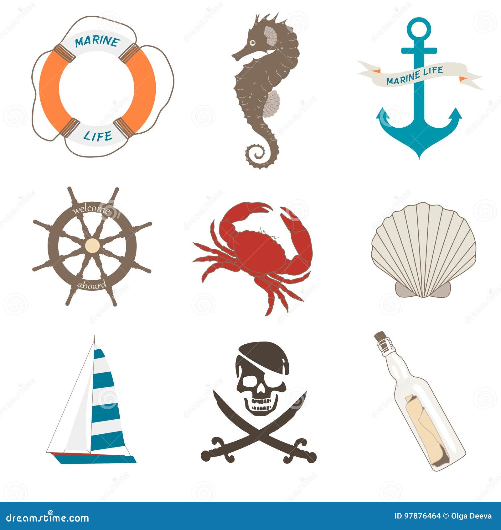 Sistema Del Vector De Elementos Del Mar Ilustración del Vector ...