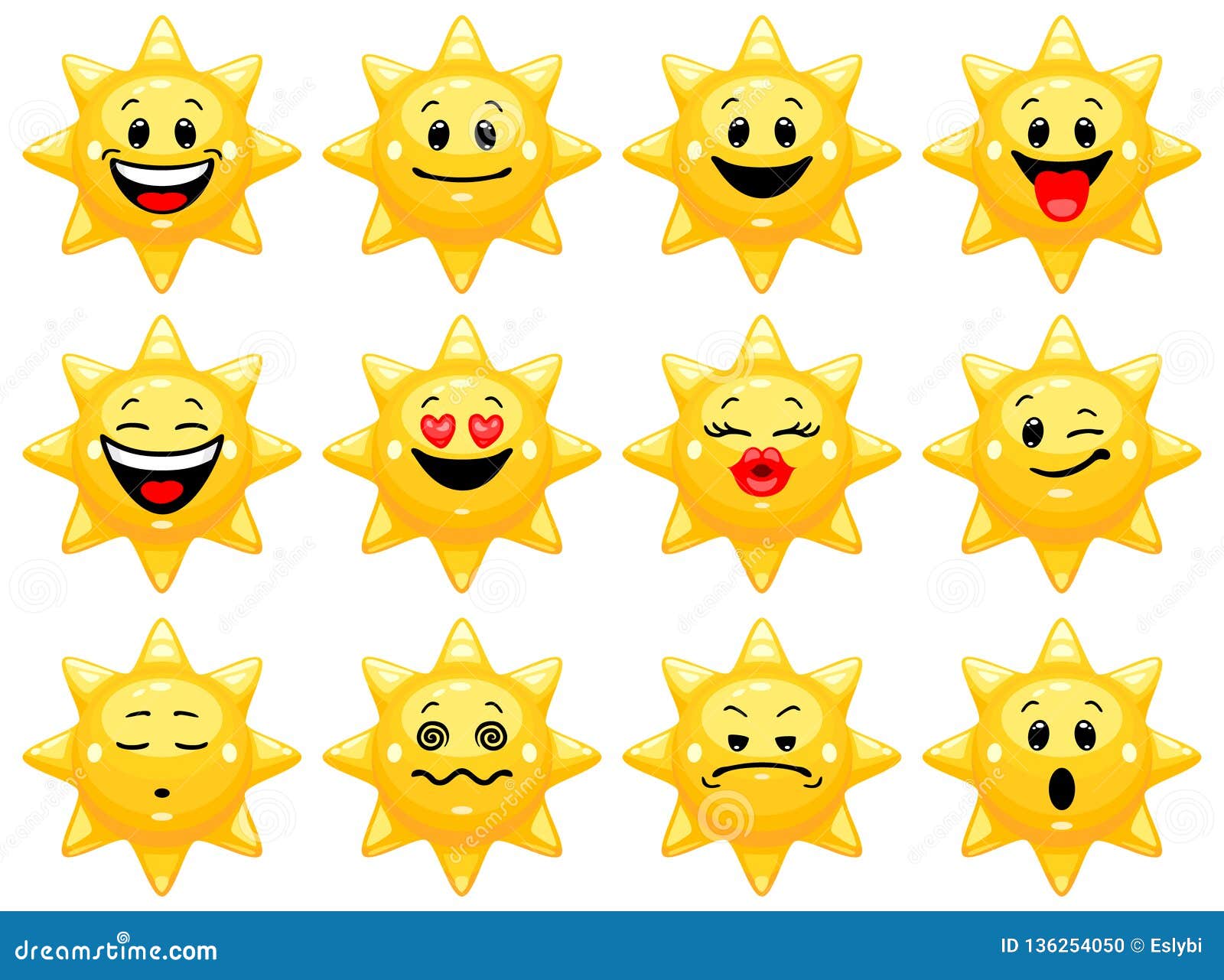 Sistema Del Vector De Emoticons Del Sol Ilustración del Vector ...