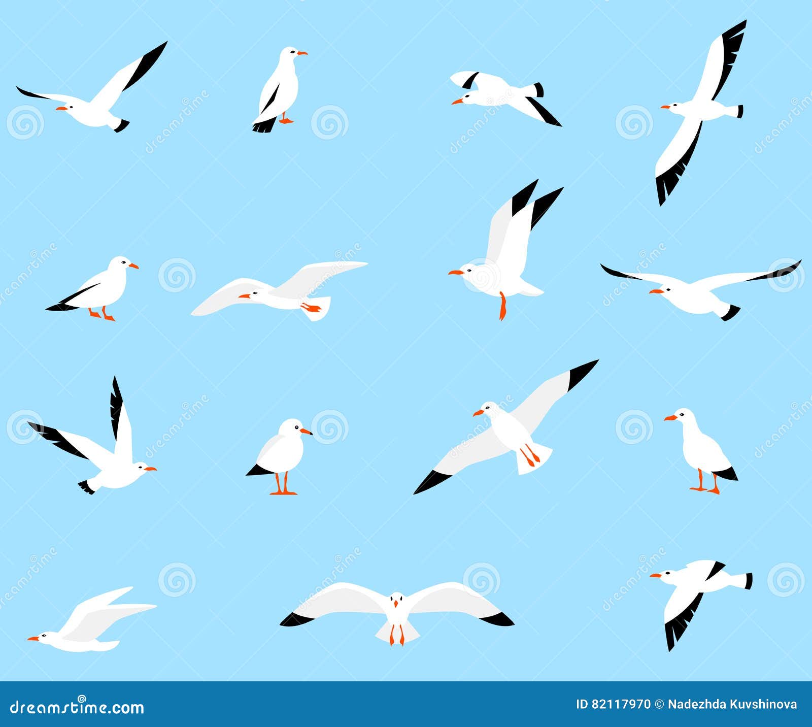 Sistema Del Vector De Gaviotas Hermosas Ilustración del Vector ...
