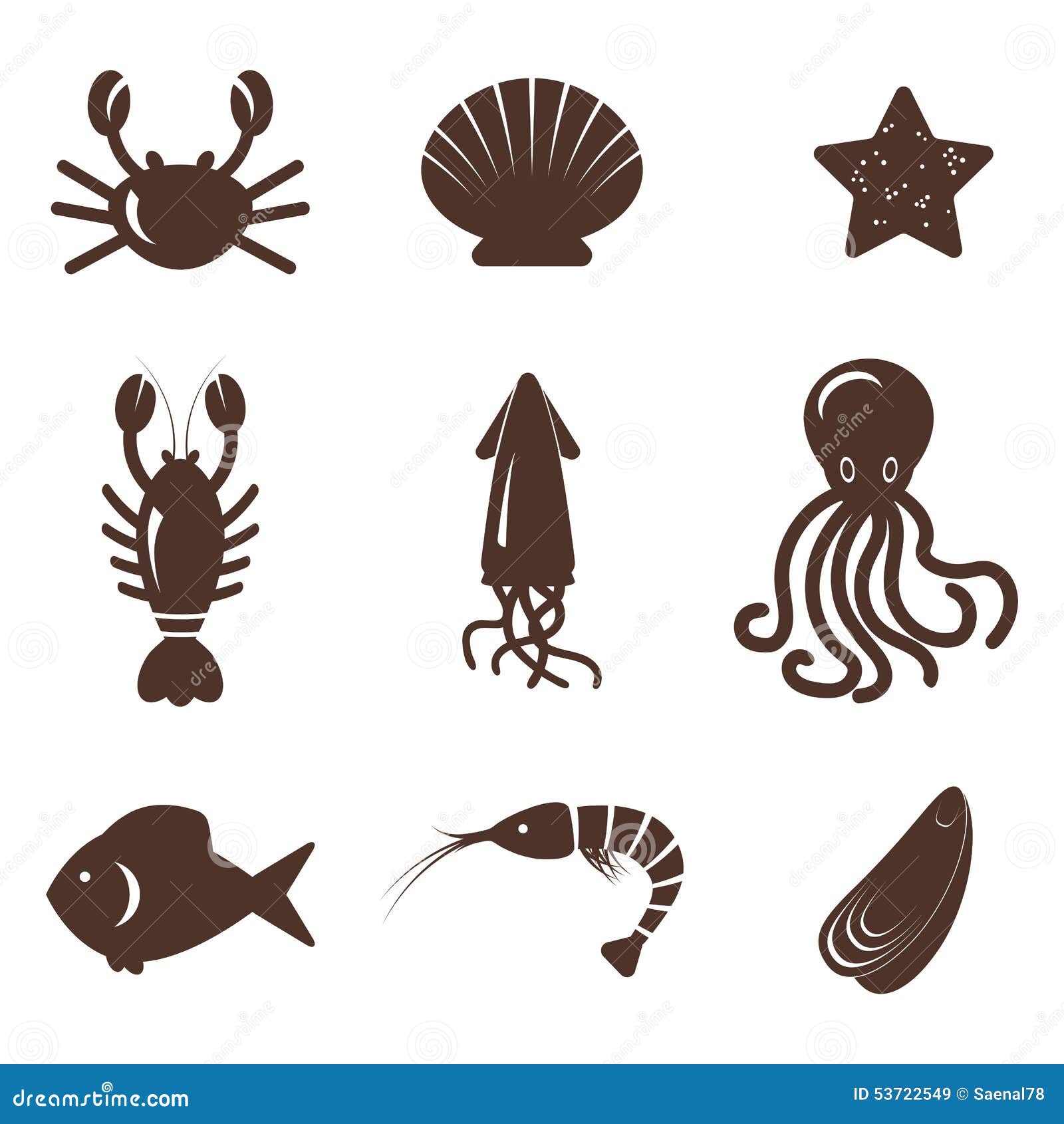 Sistema Del Vector De Iconos De Los Mariscos Ilustración del Vector ...