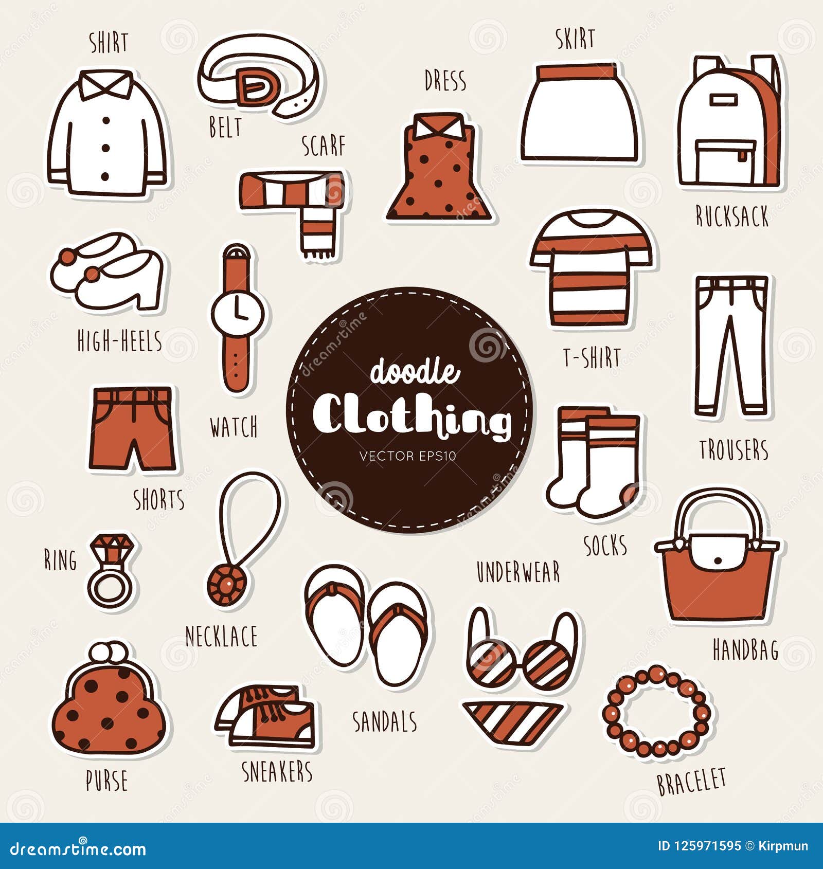 Sistema Del Vector De Iconos De La Ropa Doodle Ilustración del Vector ...