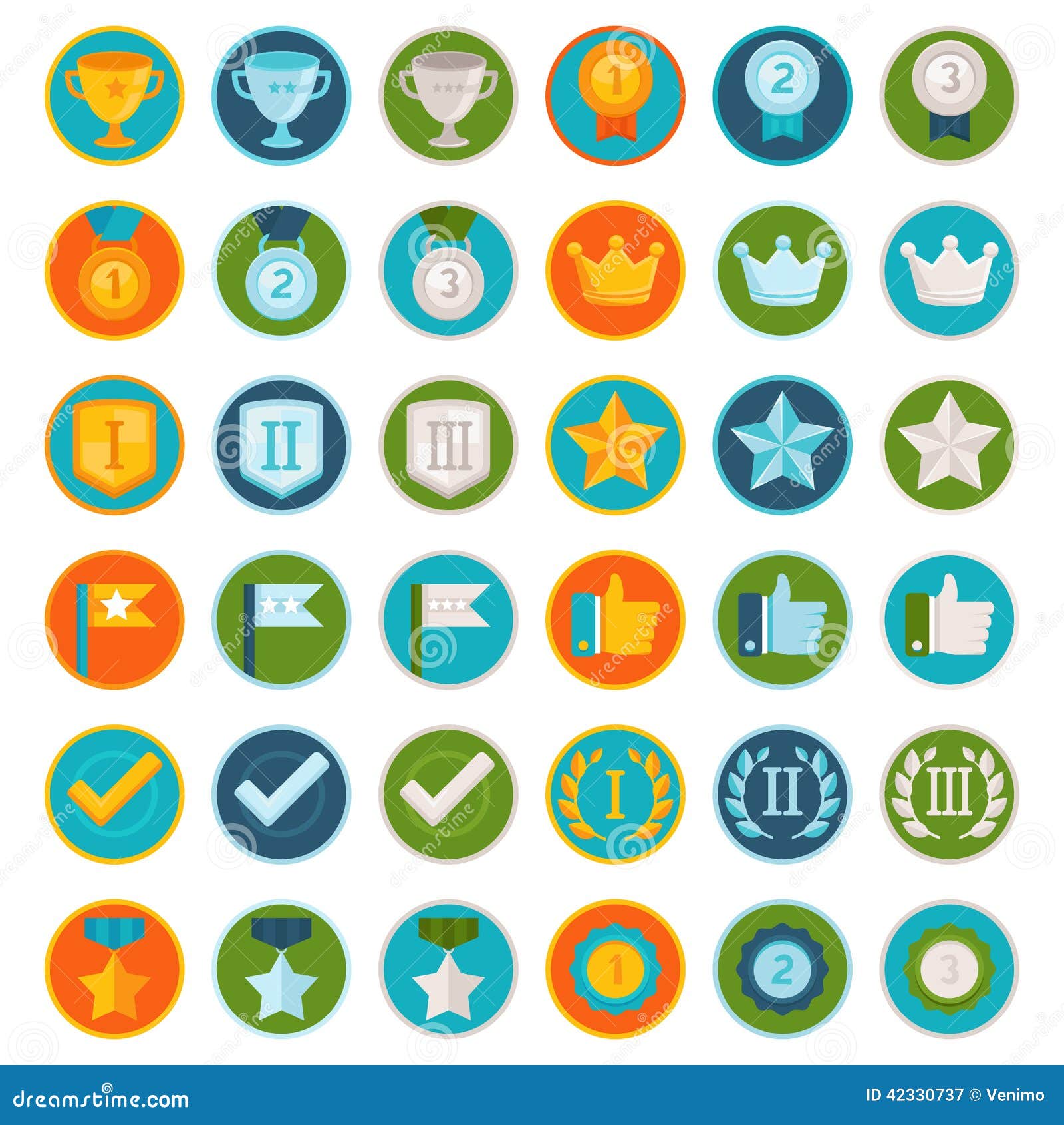 Sistema Del Vector De 36 Iconos Planos Del Gamification Ilustración del ...