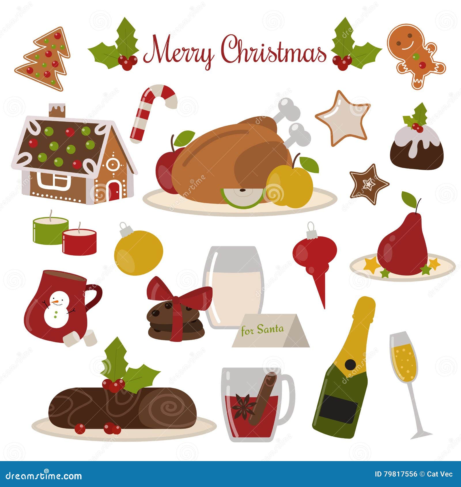 Sistema Del Vector De La Comida De La Navidad Ilustración del Vector ...