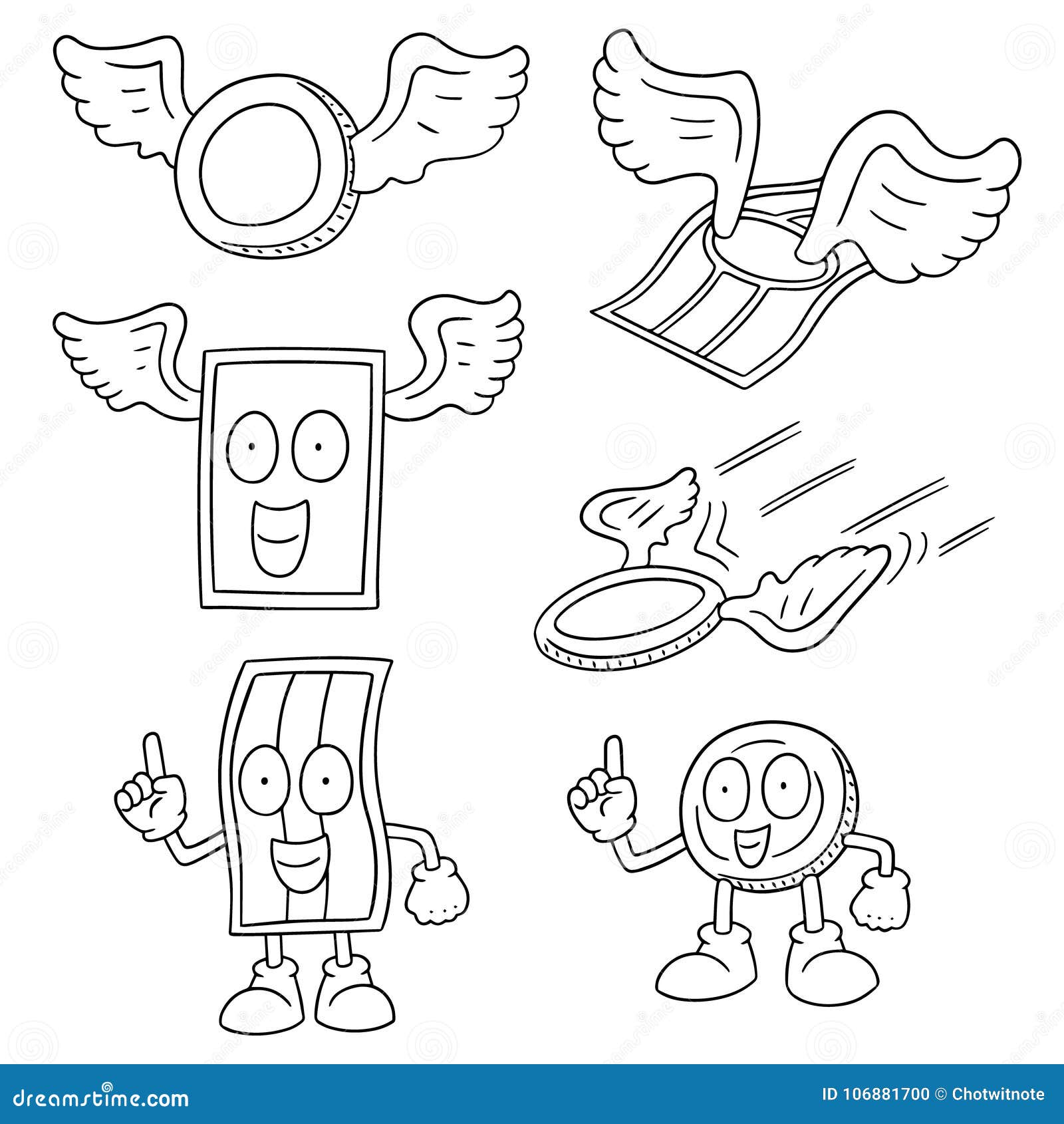 Sistema Del Vector De La Historieta Del Dinero Ilustración del Vector ...