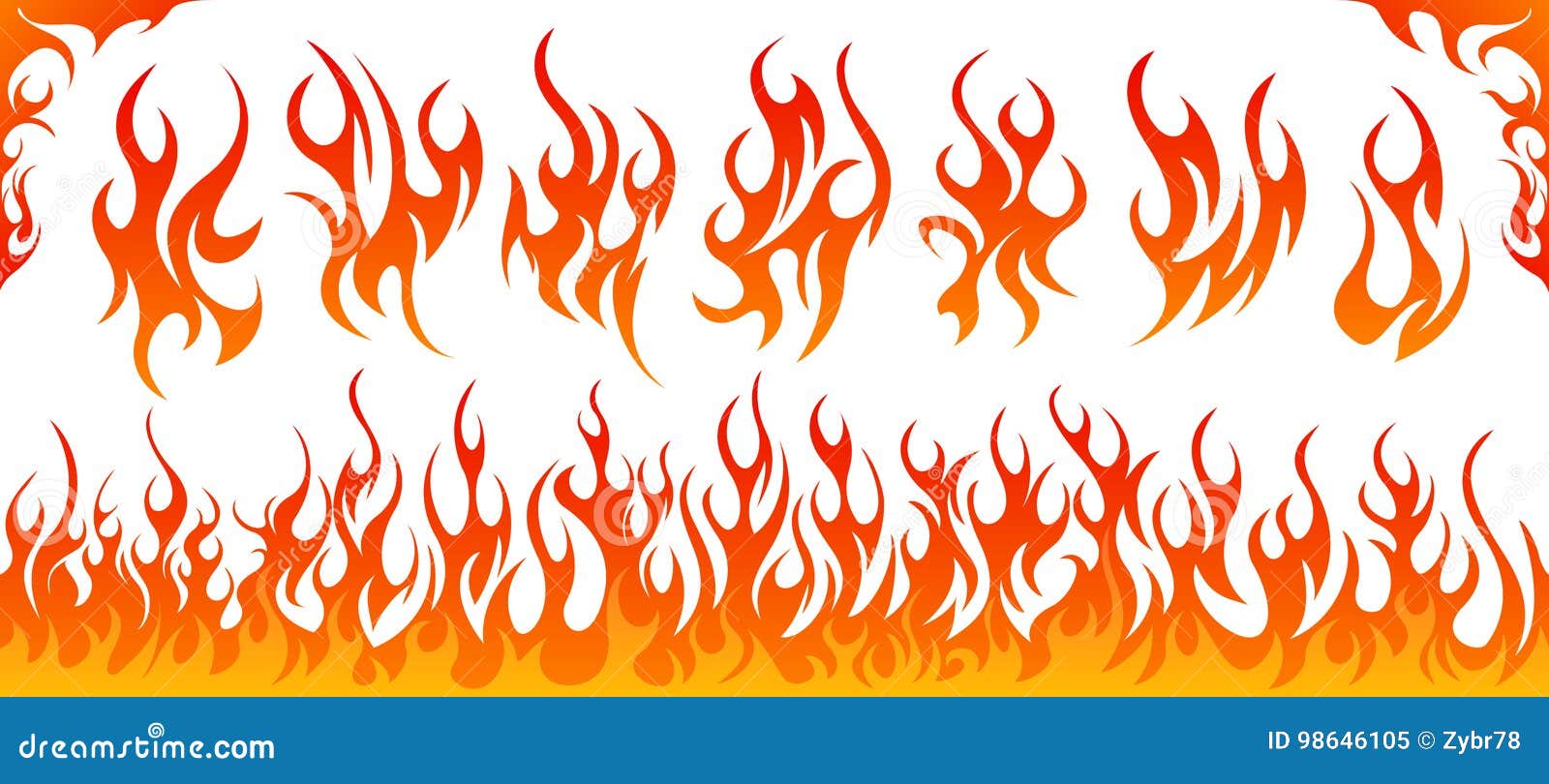 Sistema Del Vector De Las Llamas Del Fuego Ilustración Del Vector