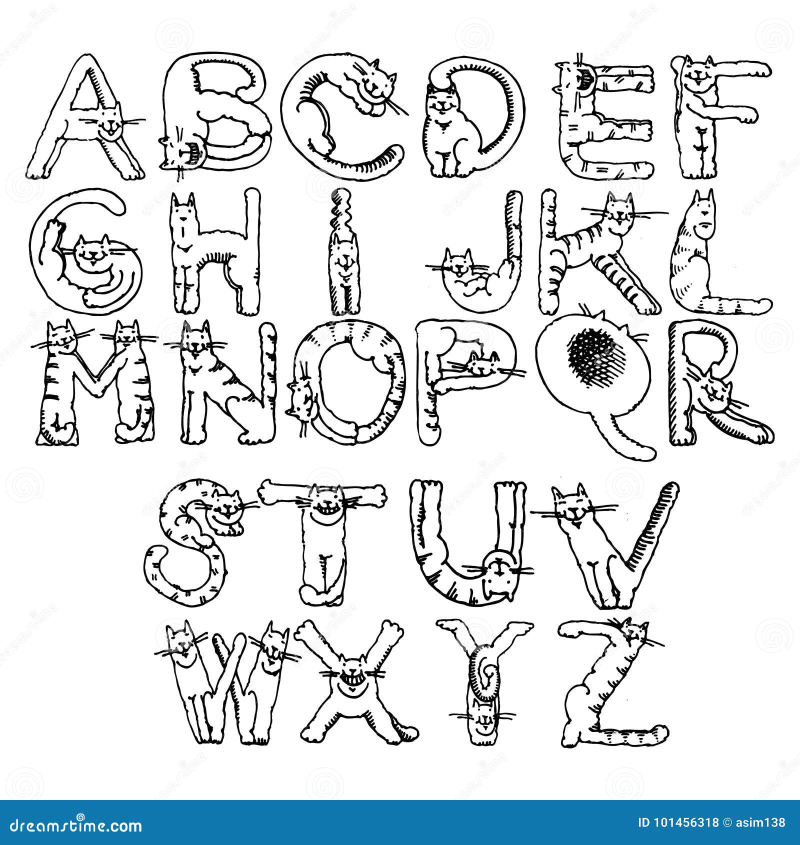 Sistema Del Vector De Letras Divertidas Del Gato Ilustración del Vector ...