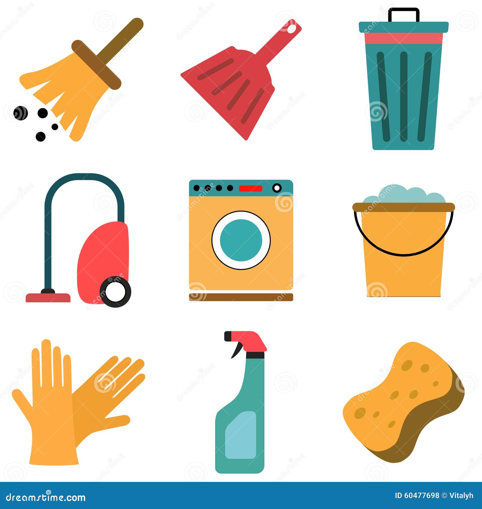 Sistema Del Vector De Limpiar Iconos Planos Ilustración del Vector ...