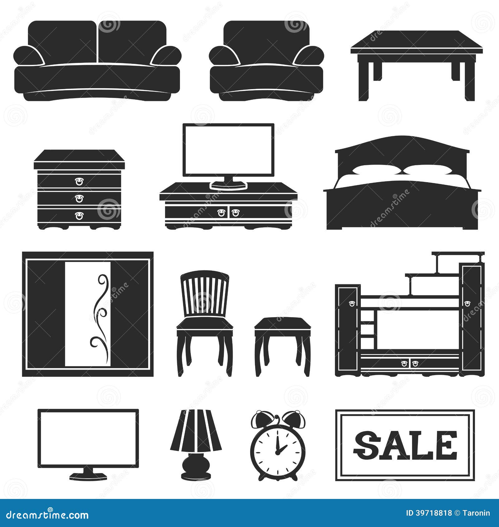 Sistema Del Vector Iconos De Los Muebles Ilustración del Vector ...