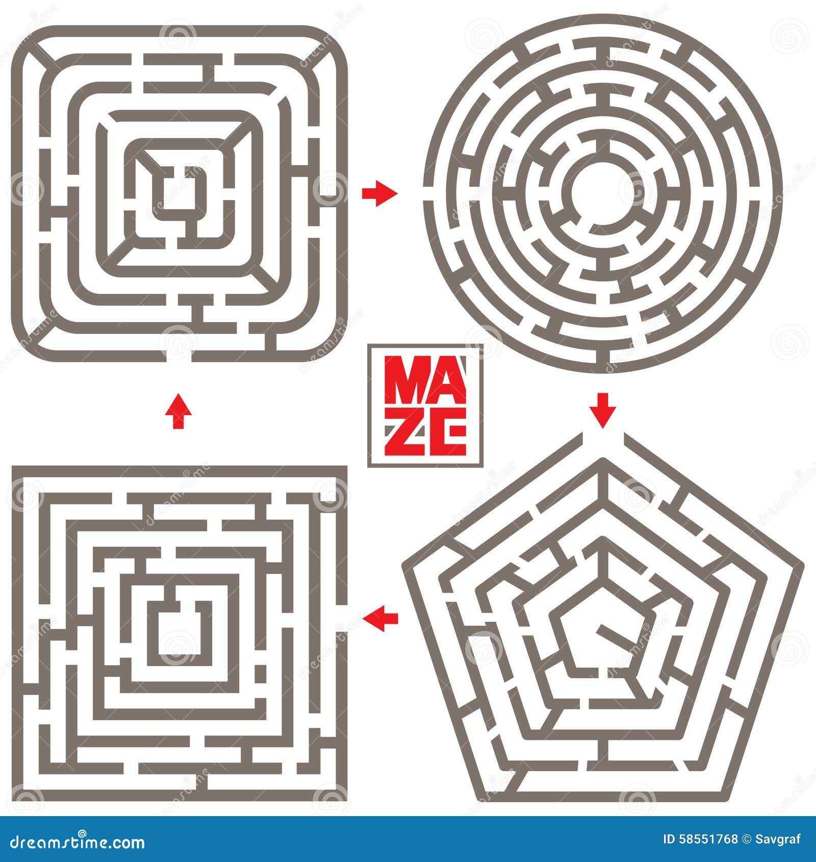 Sistema Del Vector Maze Elements Aislado Cuatro Ilustración del Vector ...