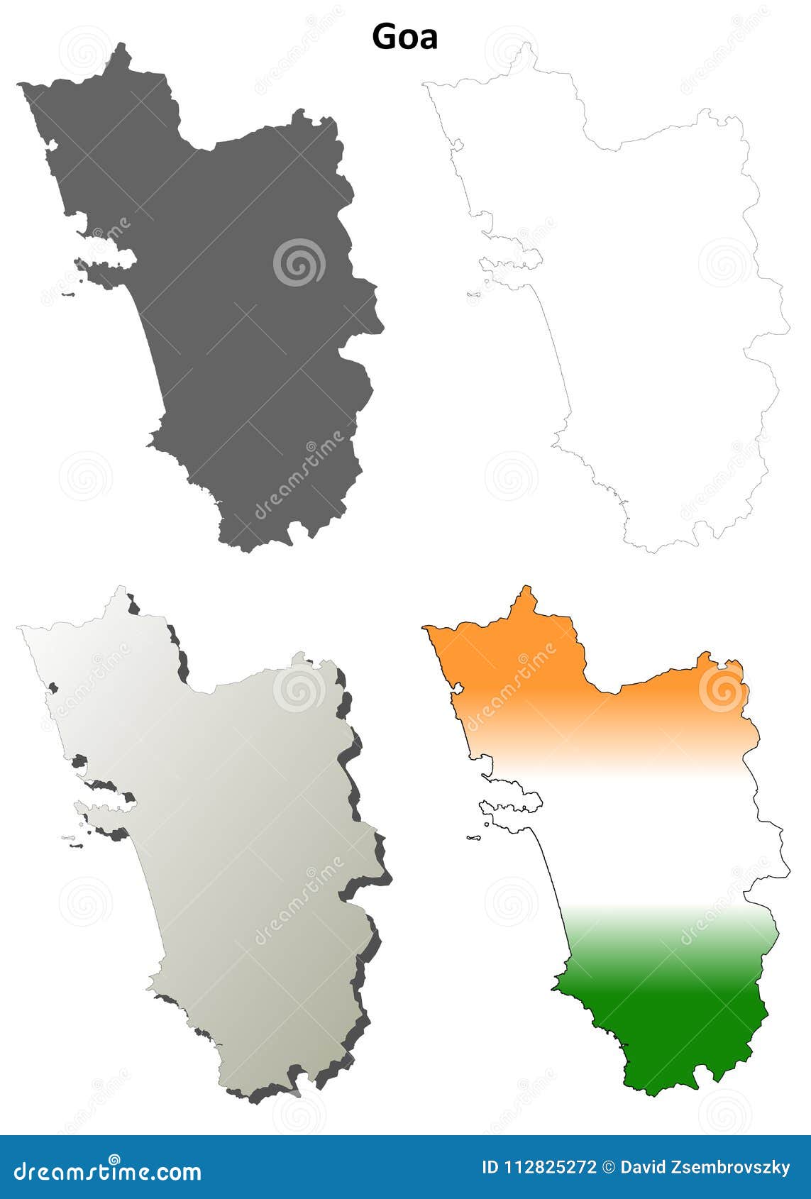 Sistema Detallado En Blanco Del Mapa Del Esquema De Goa Ilustración del ...