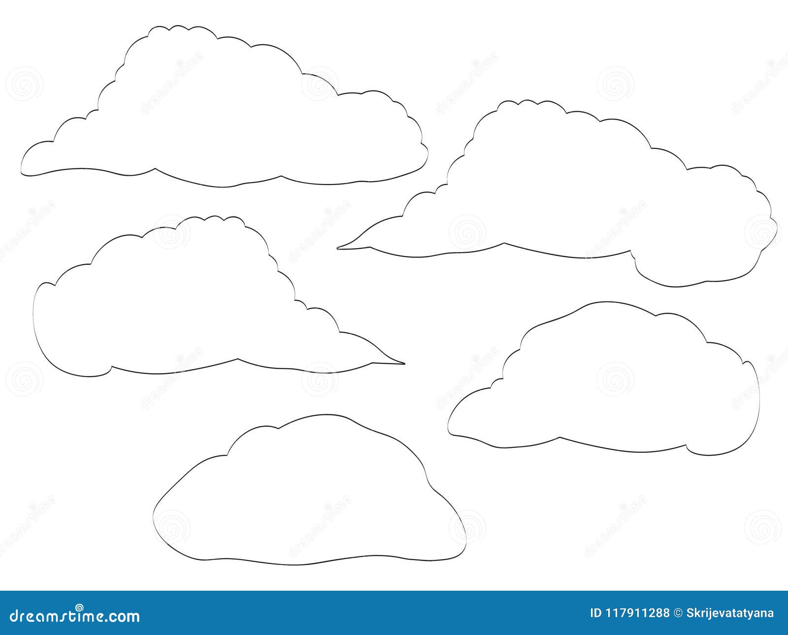 Sistema Dibujado Mano De Nubes Del Esquema Ilustración del Vector ...
