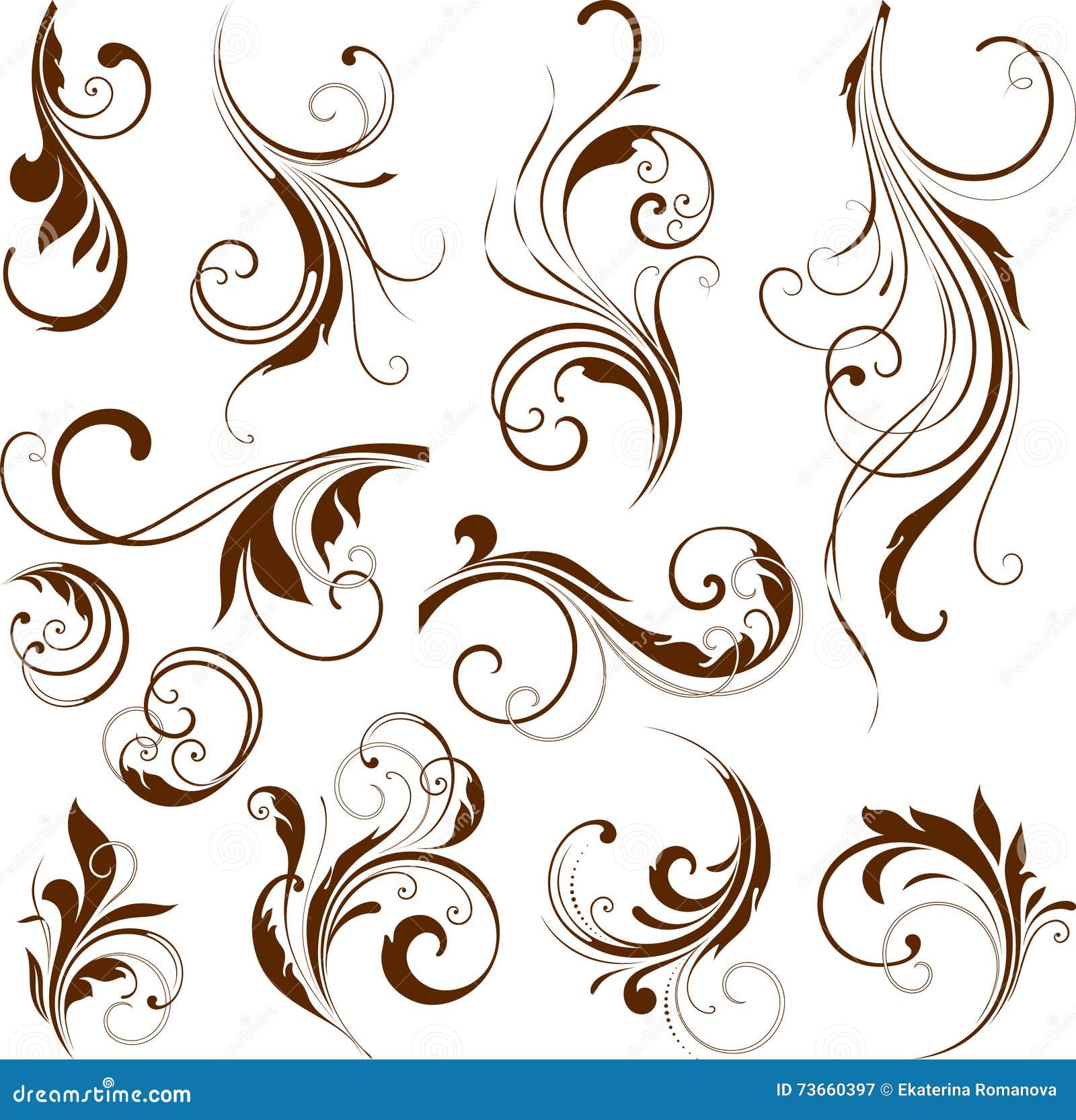 Sistema Floral De La Voluta Ilustración del Vector - Ilustración de ...