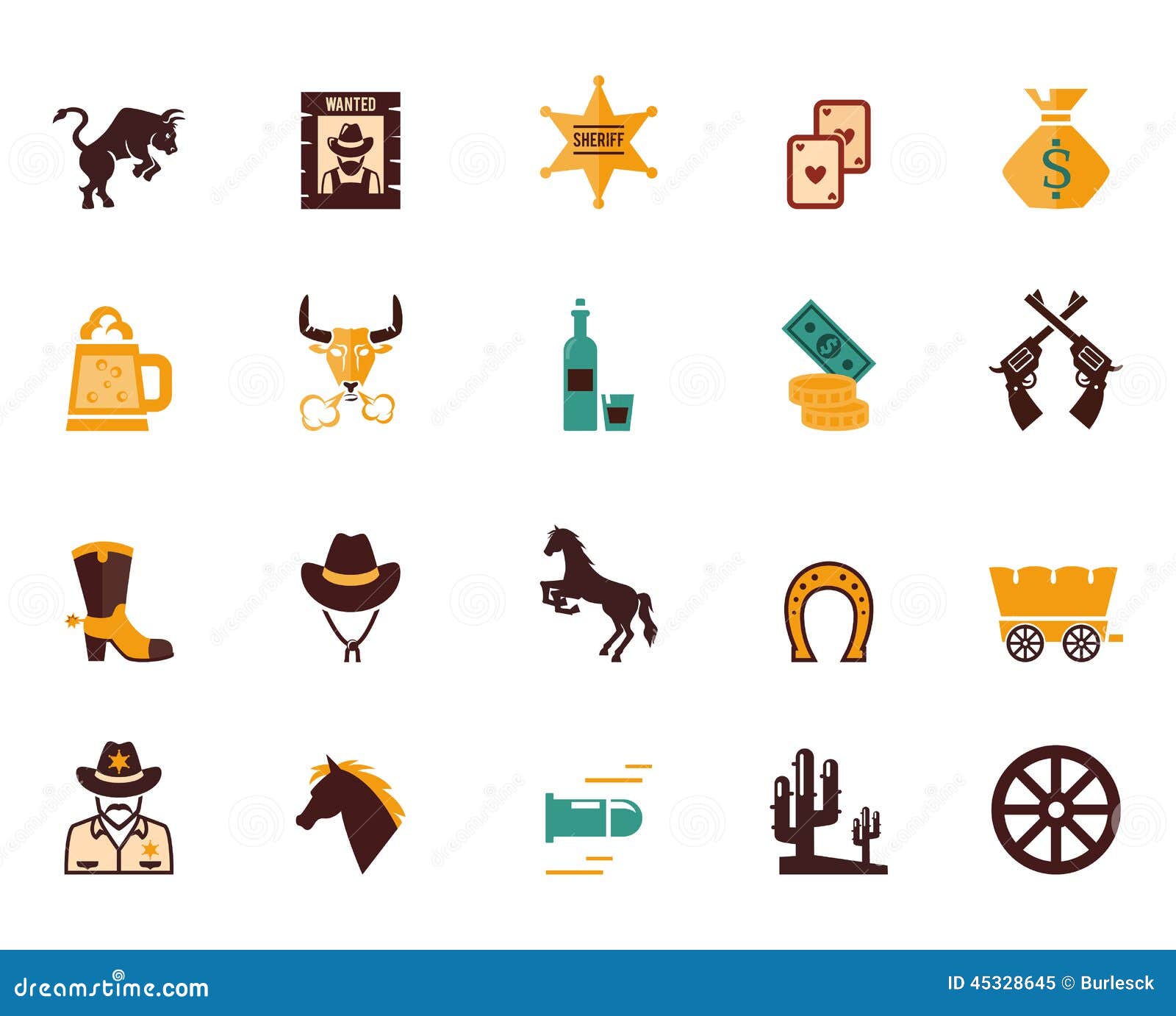 Sistema Grande De Iconos Planos Occidentales Del Vector Ilustración del ...