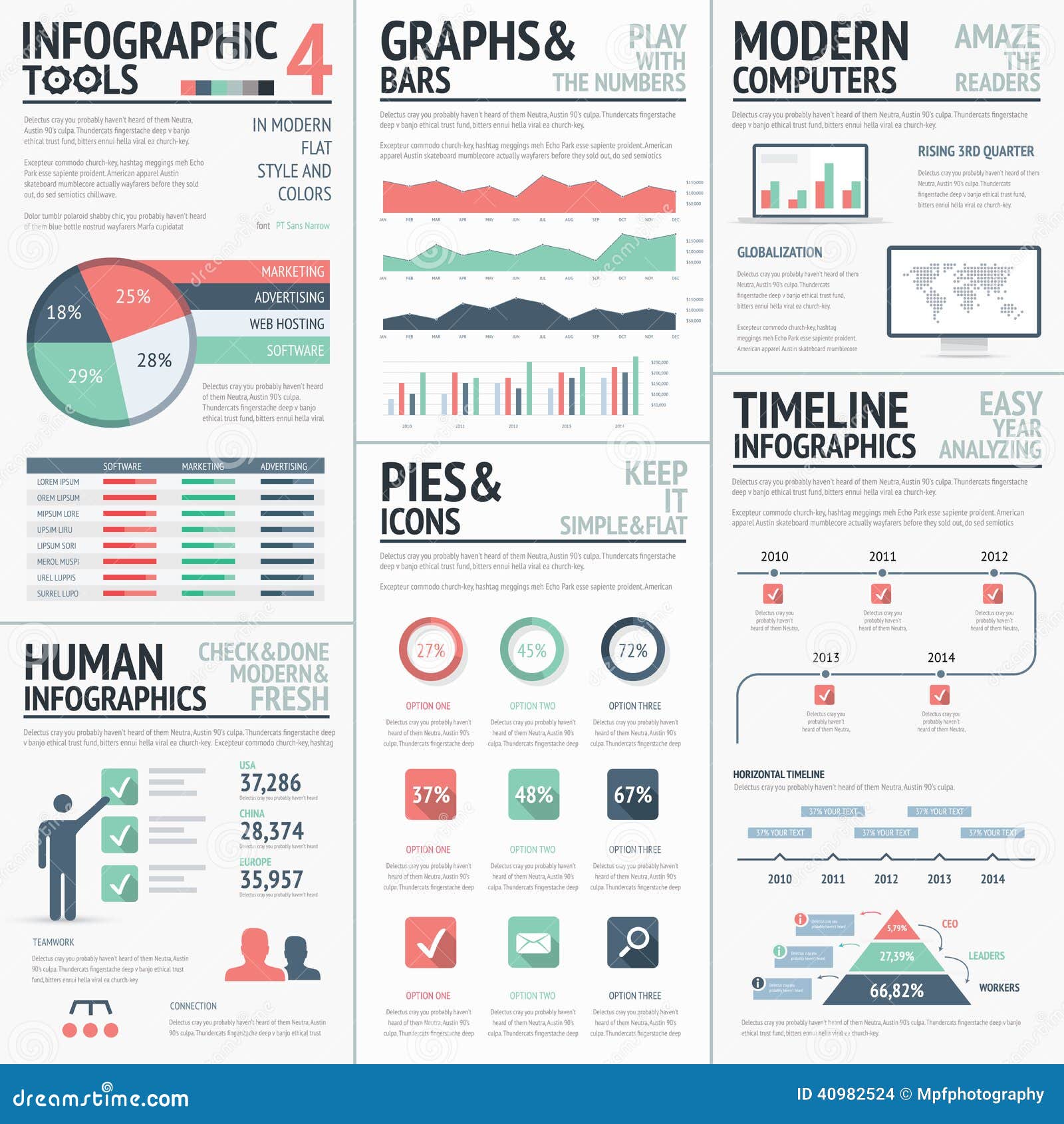 Sistema Grande Del Vector Verde Rojo De Los Elementos Infographic ...
