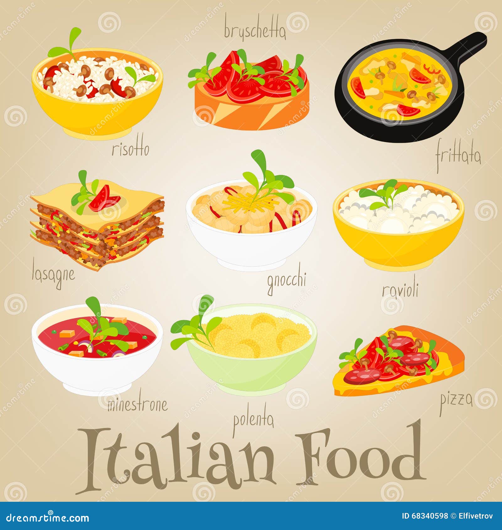Sistema Italiano De La Comida Ilustración del Vector - Ilustración de ...