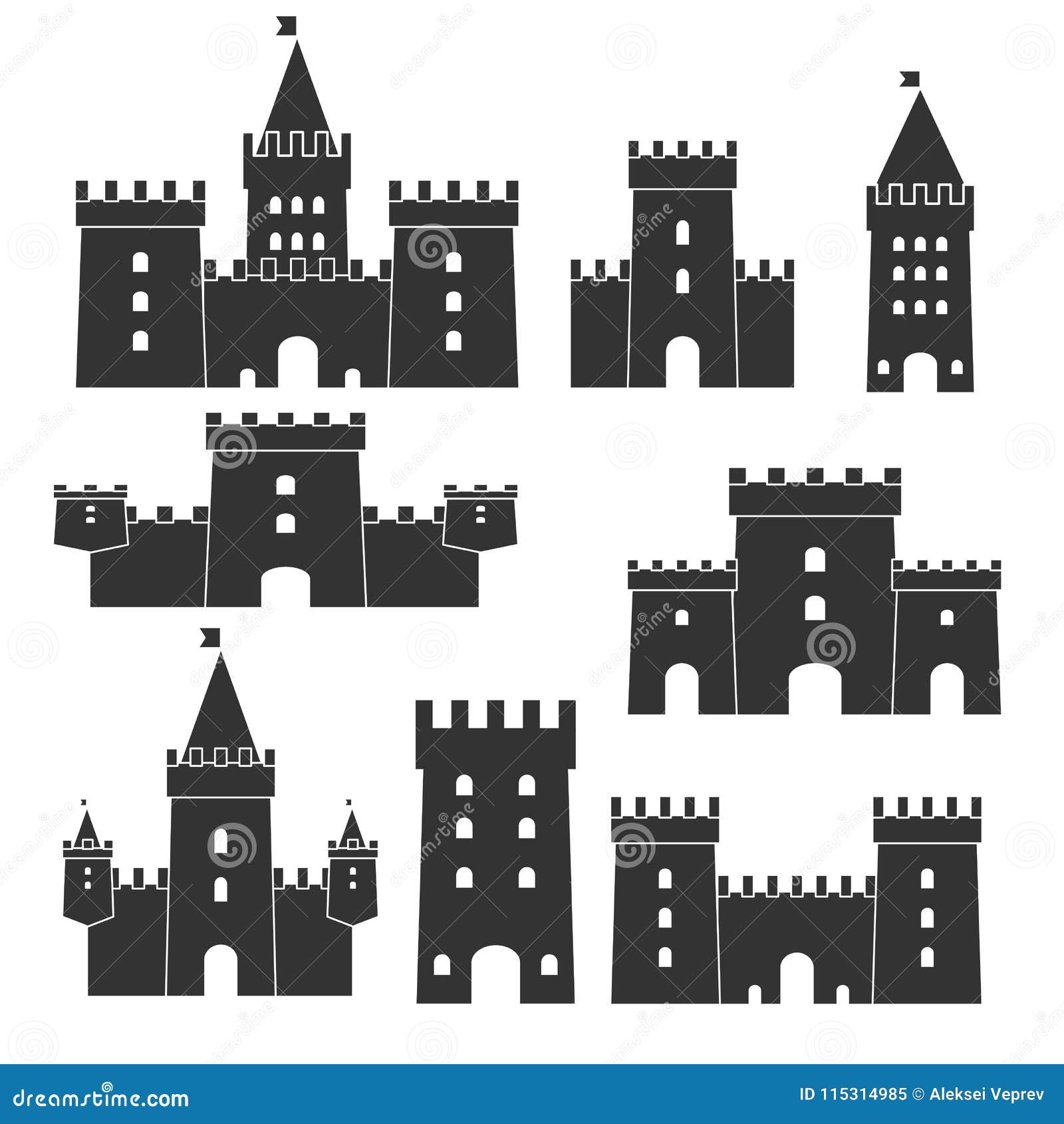 Sistema Medieval Del Vector Del Icono Del Castillo Ilustración del ...