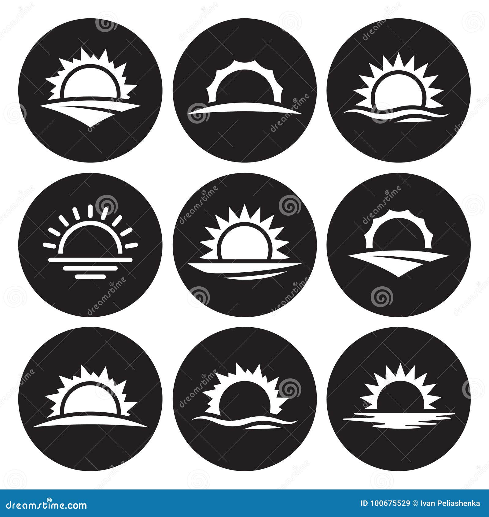 Sistema Negro Del Icono De La Salida Del Sol Del Vector Ilustración del Vector - Ilustración de ...