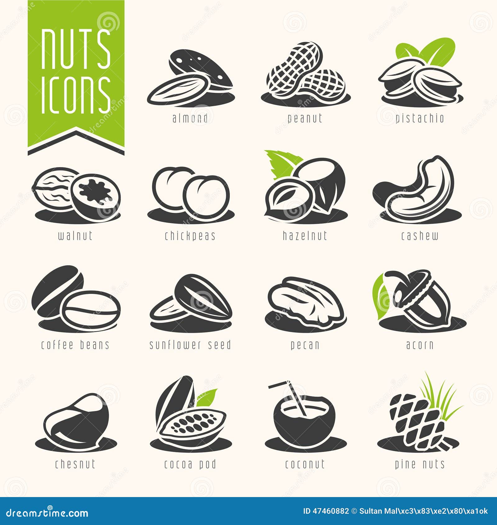 Sistema Nuts del icono ilustración del vector. Ilustración de asado ...