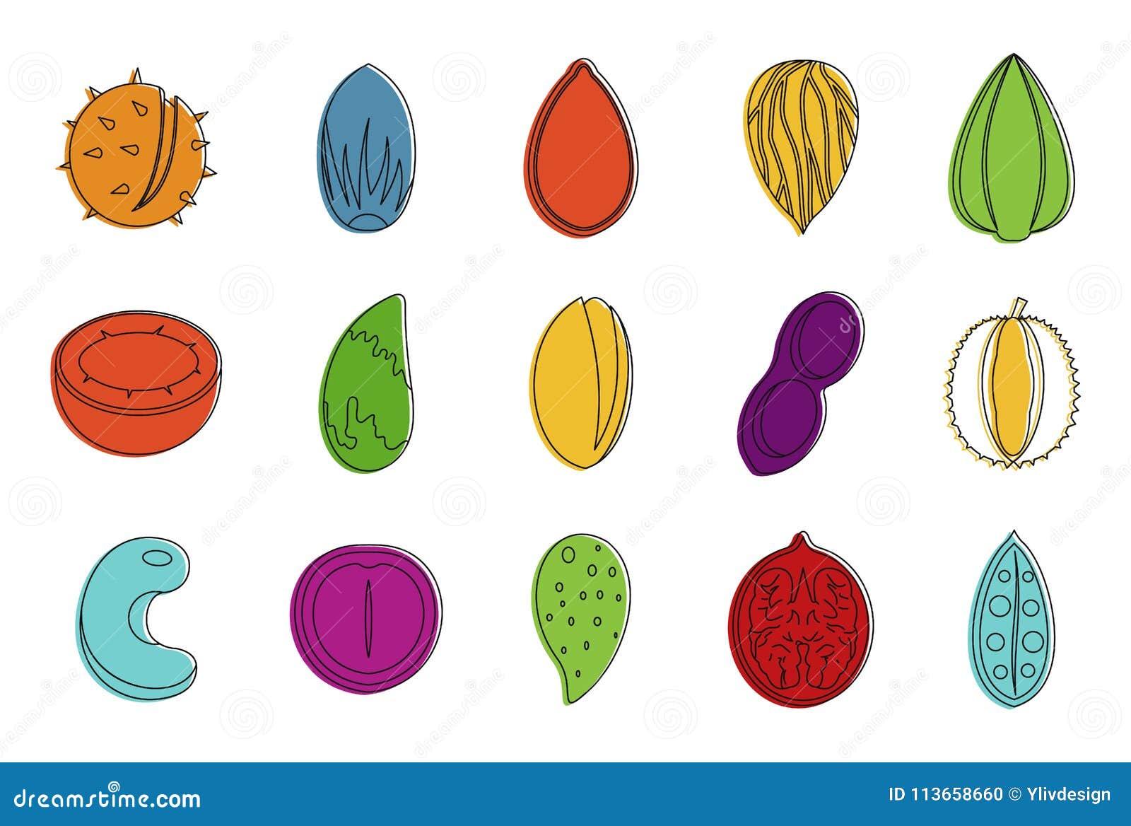 Sistema Nuts Del Icono, Estilo Del Esquema Del Color Ilustración del ...