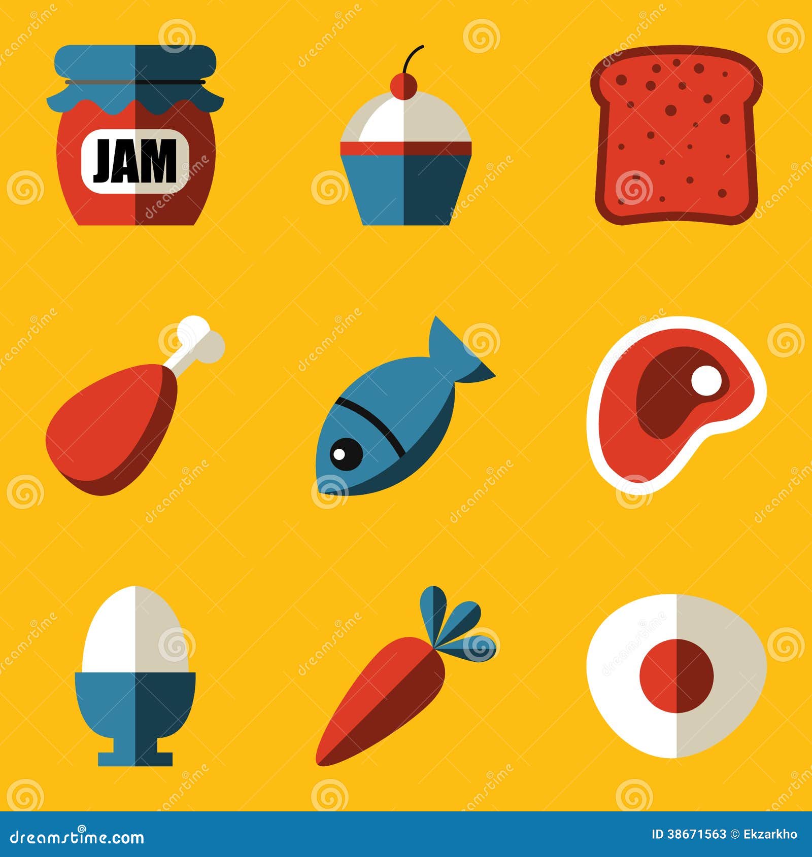Sistema Plano Del Icono. Comida Stock de ilustración - Ilustración de ...