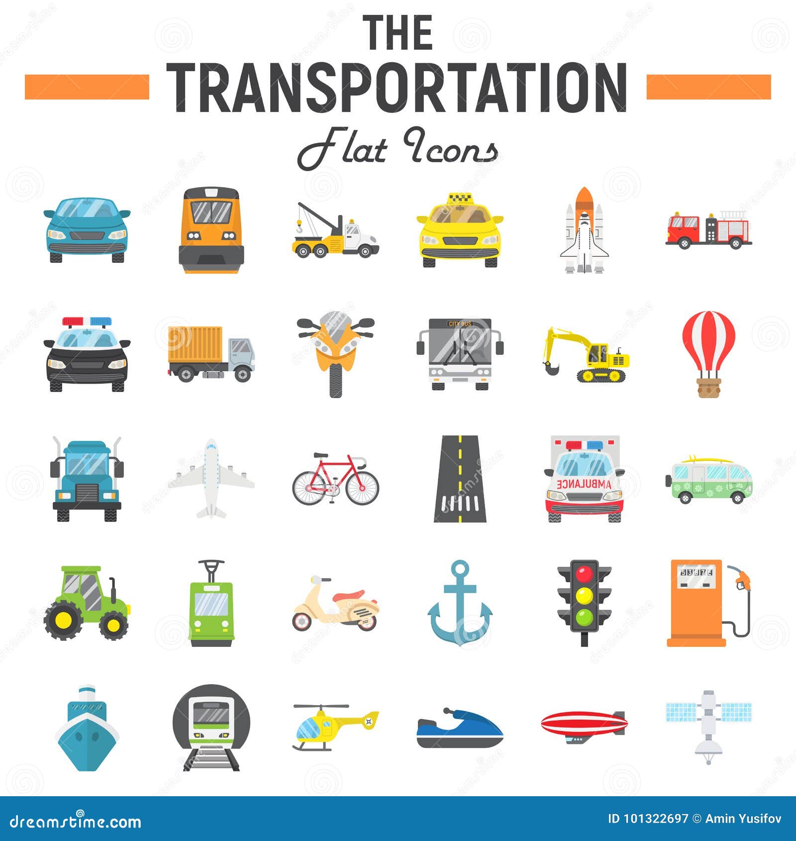 Sistema Plano Del Icono Del Transporte, Símbolos Del Transporte ...