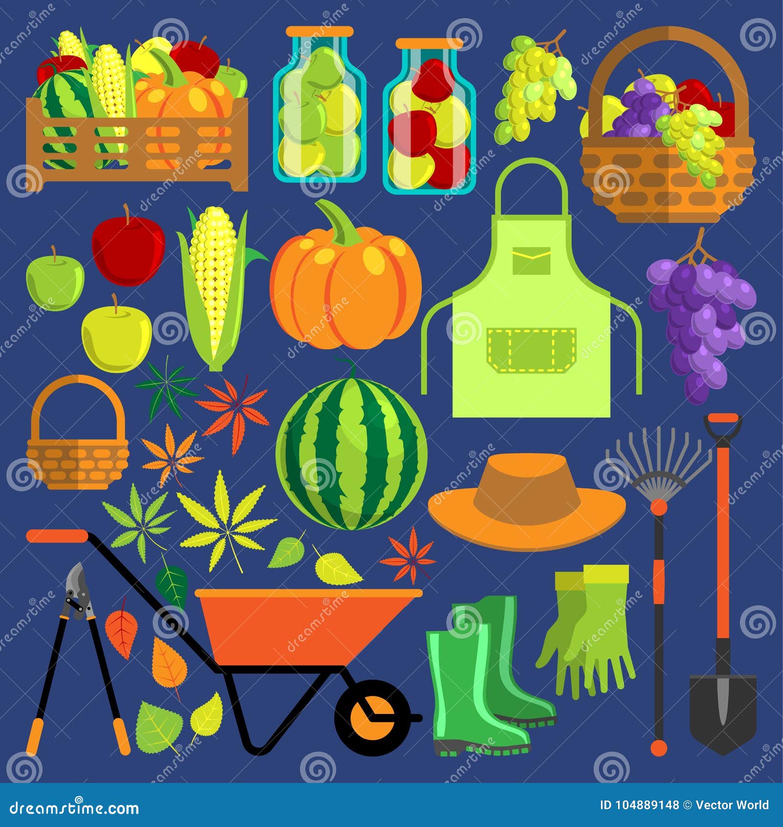 Sistema Plano Del Vector De La Cosecha Ilustración del Vector ...