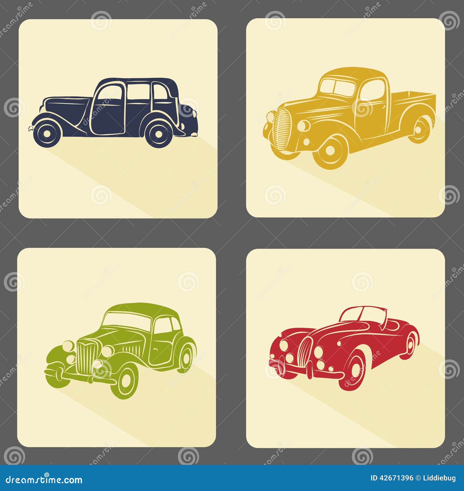 Sistema Retro Del Icono Del Coche Ilustración del Vector - Ilustración ...
