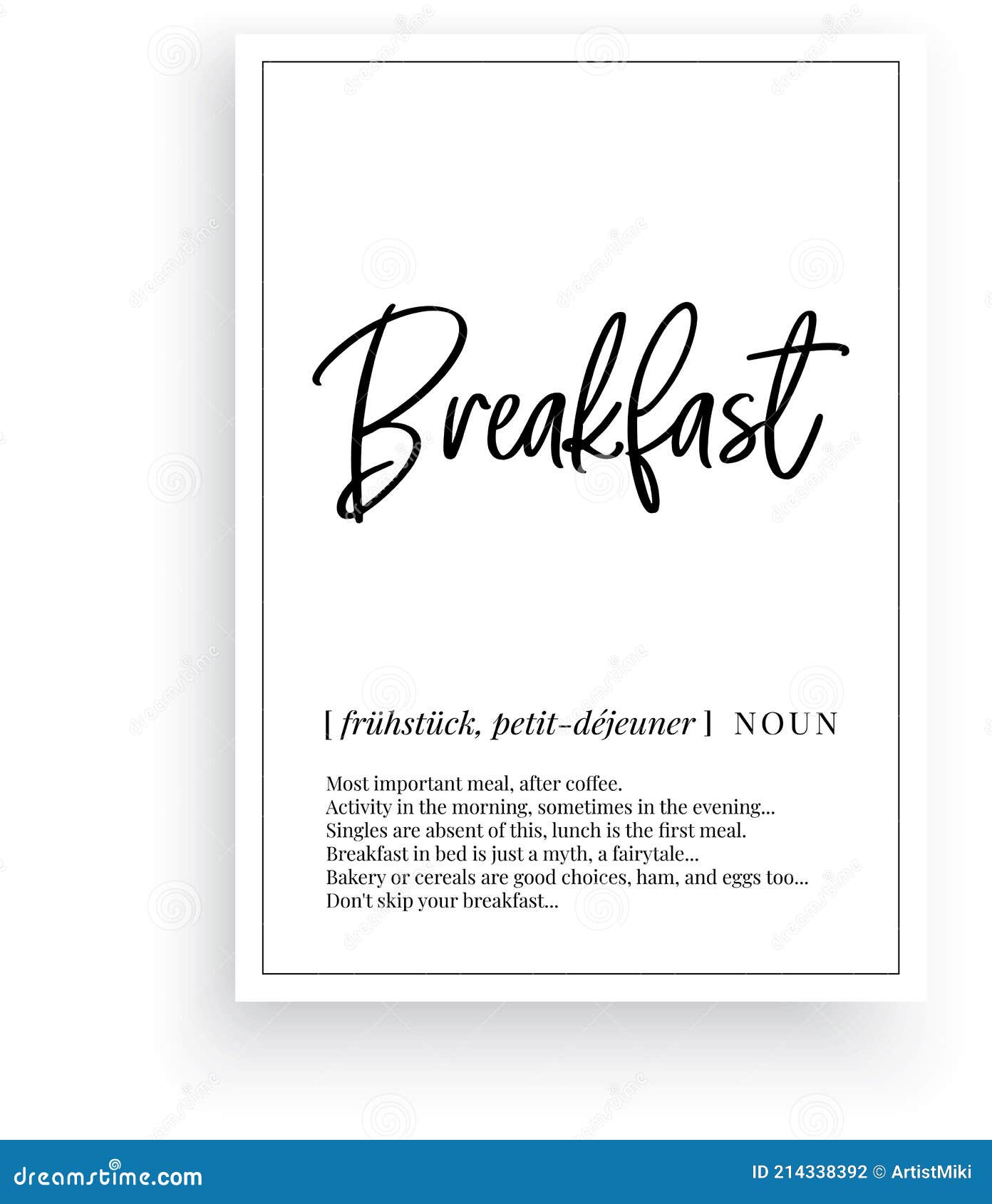 Breakfast Definition, Vector. Minimalist Poster Design Stock Vector ...