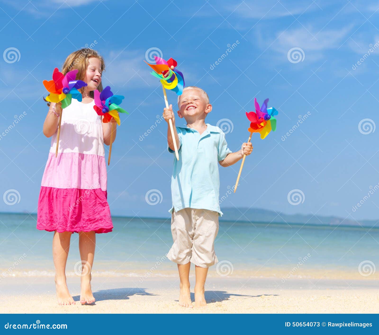 Sister Brother Playing Windmill Beach Concept Stock Image - Image of ...