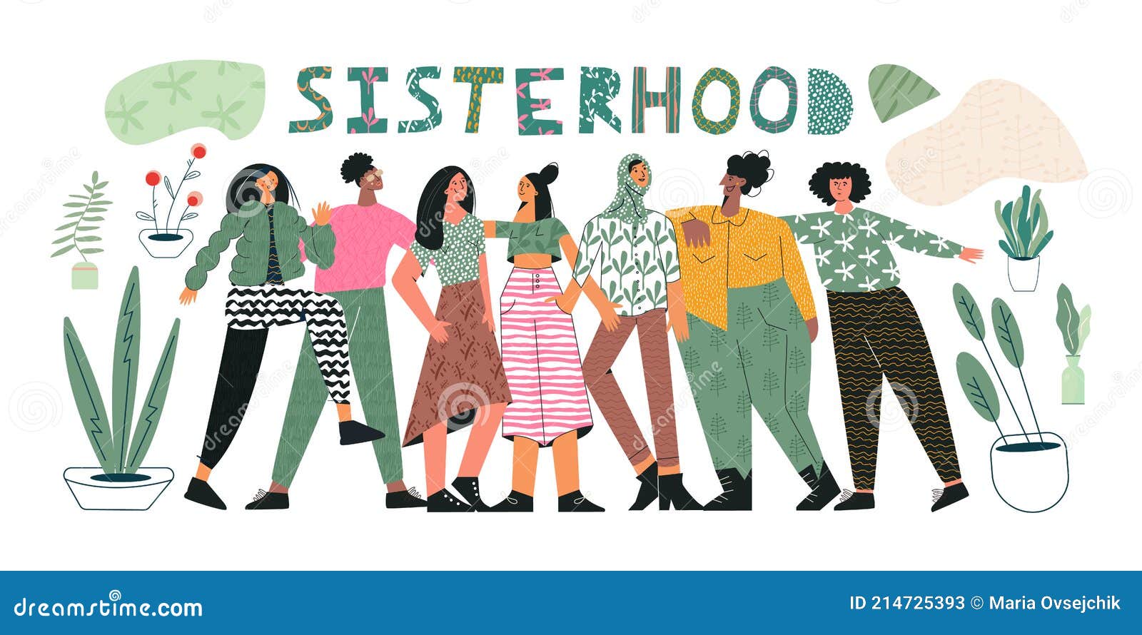 Sisterhood Concept Group Of Young Women Girls Or Feminists Standing