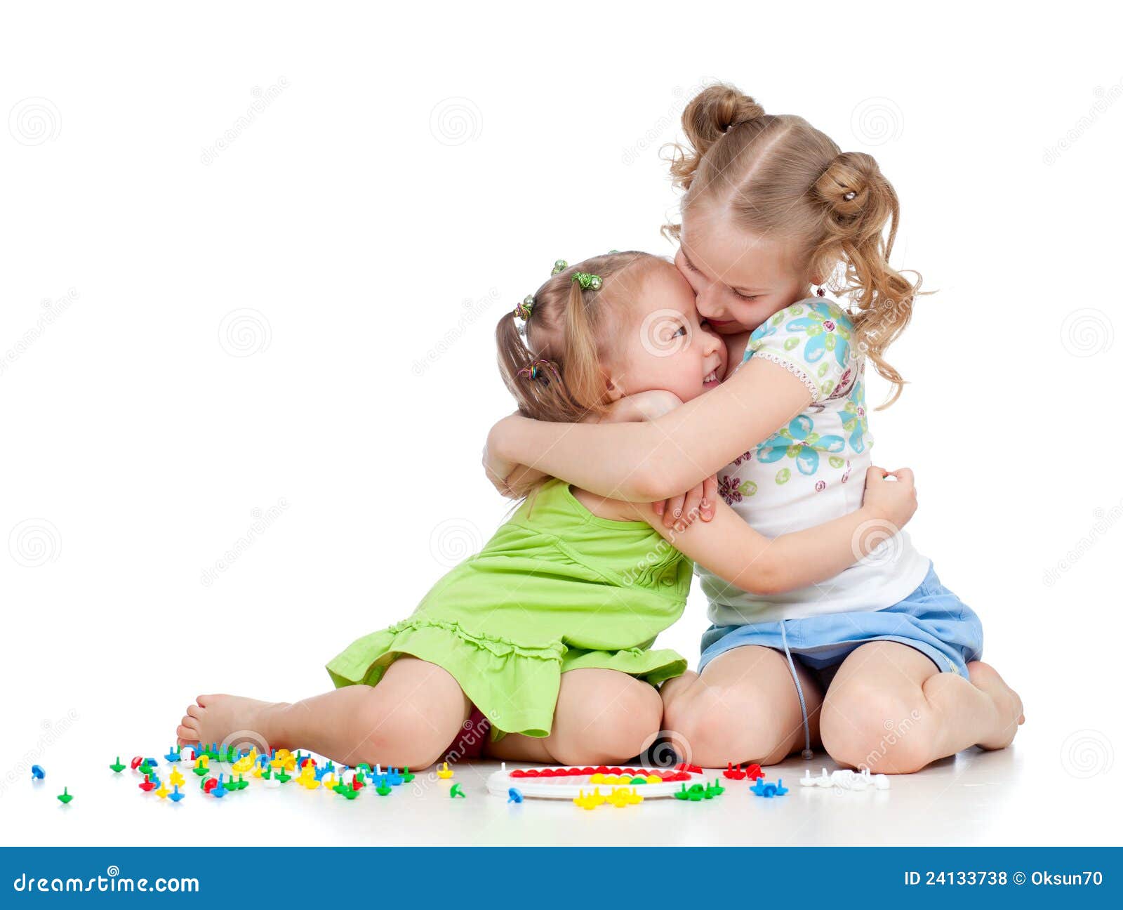 Sisters Girls Kids Playing and Embracing Stock Photo - Image of ...