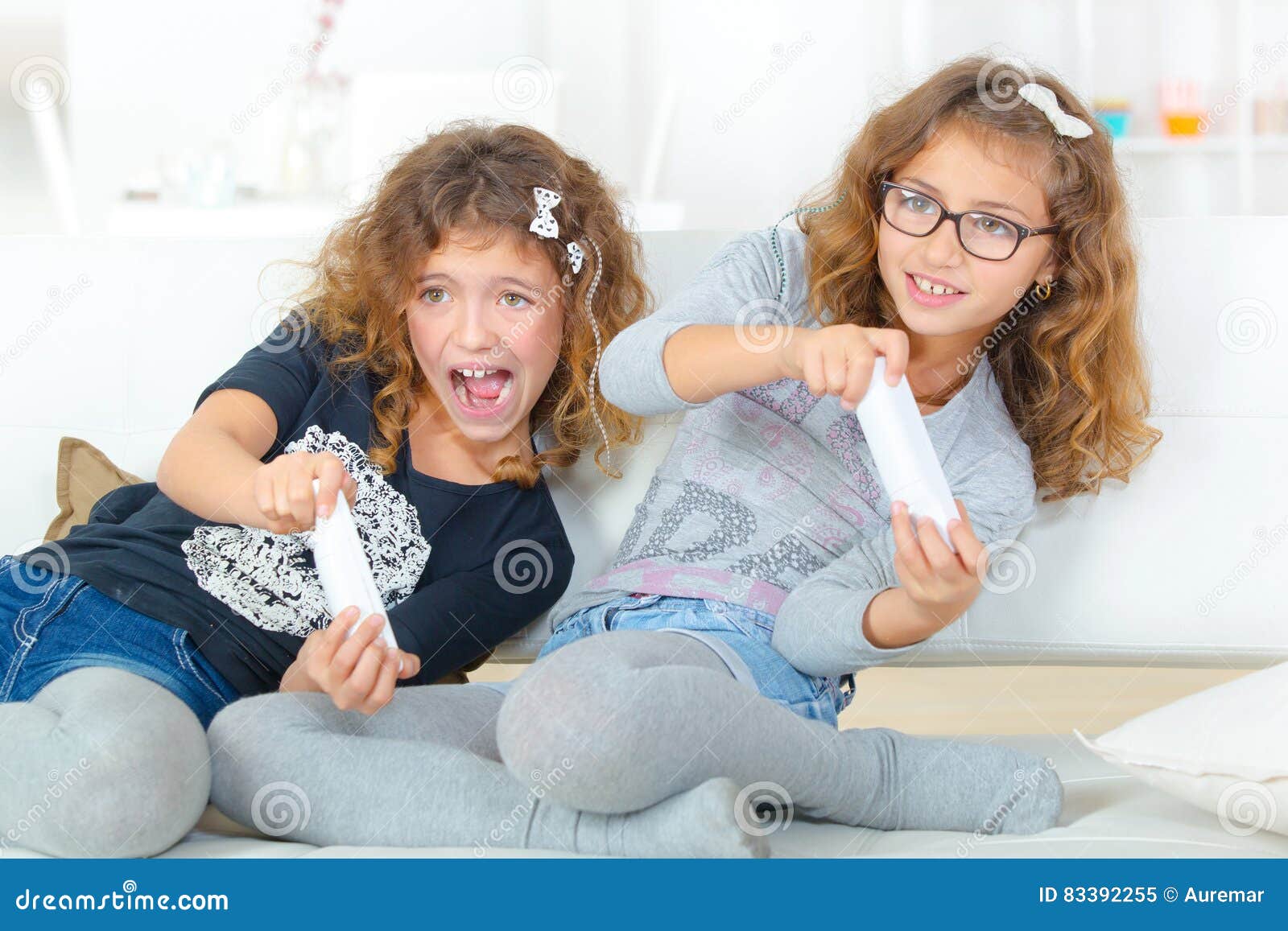 Sisters Playing on Games Console Stock Image - Image of intrigue ...