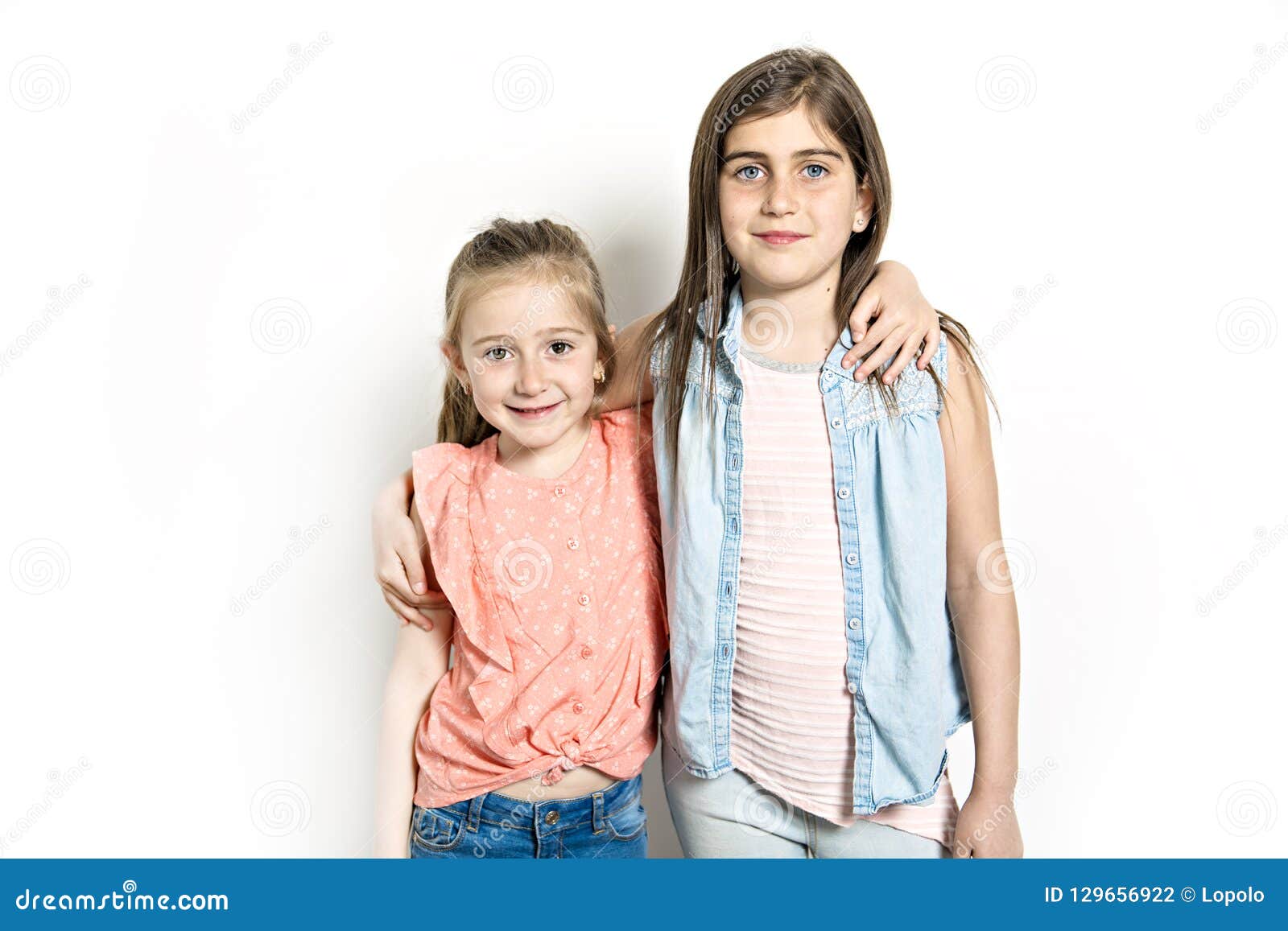 Two Sisters Portrait in Studio White Background Stock Photo - Image of ...