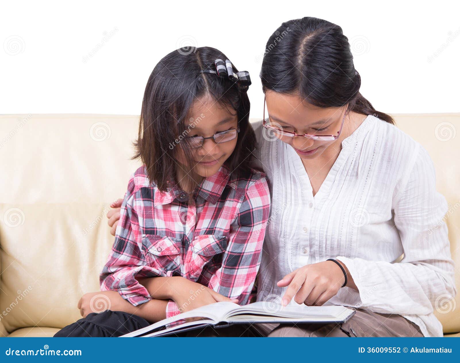 Sisters Reading Book Together Stock Photo - Image of children, girls ...