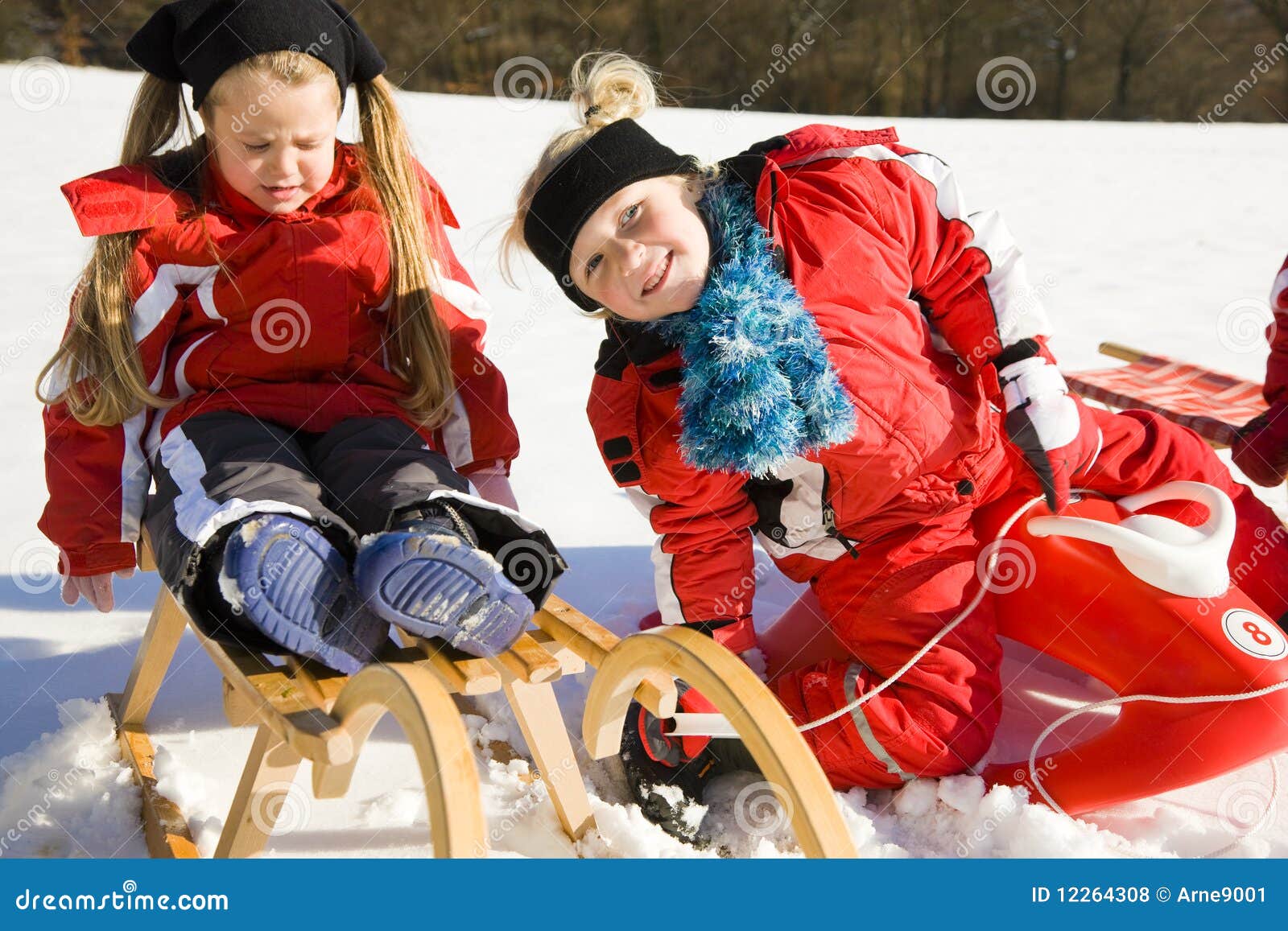 Sisters in Snow on Toboggan Stock Photo - Image of rural, sport: 12264308